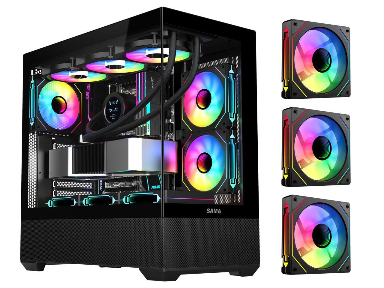 SAMA SV02 ATX Computer Gaming PC Case Mid Tower Black with 3 ARGB Fans ...