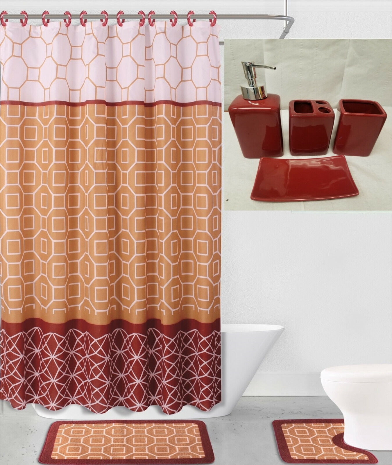 SAMIMPORT-2011 Bathroom Decor Rubber Backing Shower Curtain & Liner, 18 ...