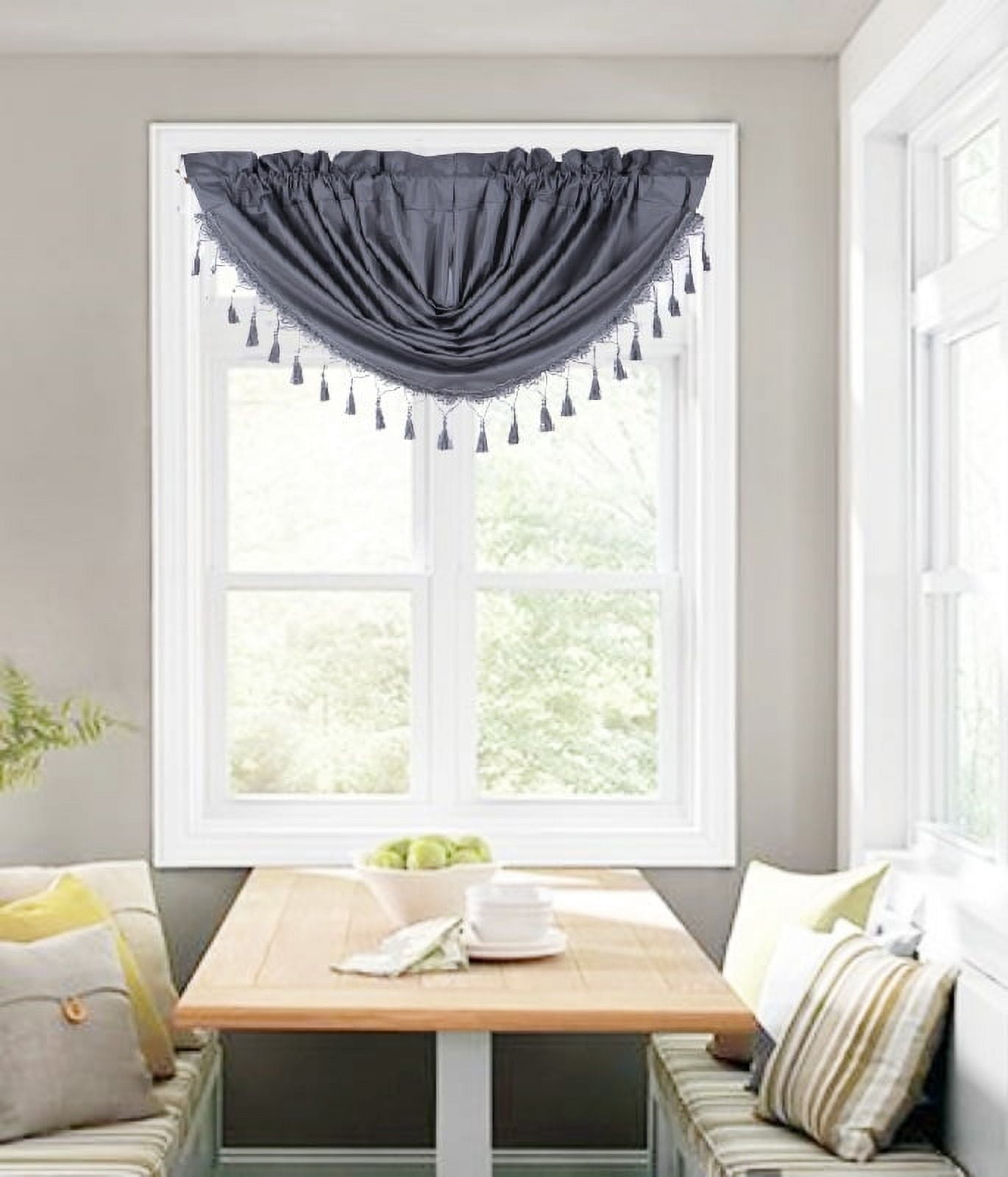 "Elegant 1 PC Waterfall Valance, Charcoal Energy Efficient Curtain ...