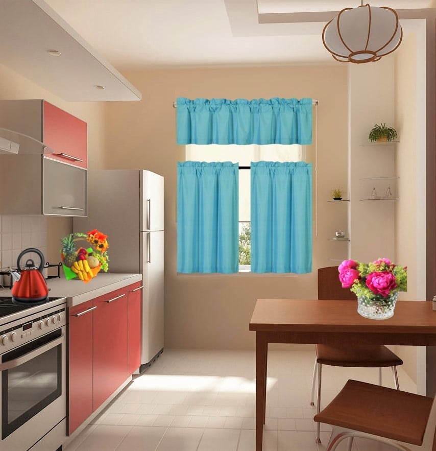 SAMIMPORT-2011 Turquoise Rod Pocket Blackout kitchen Curtain Sets, 54 x ...