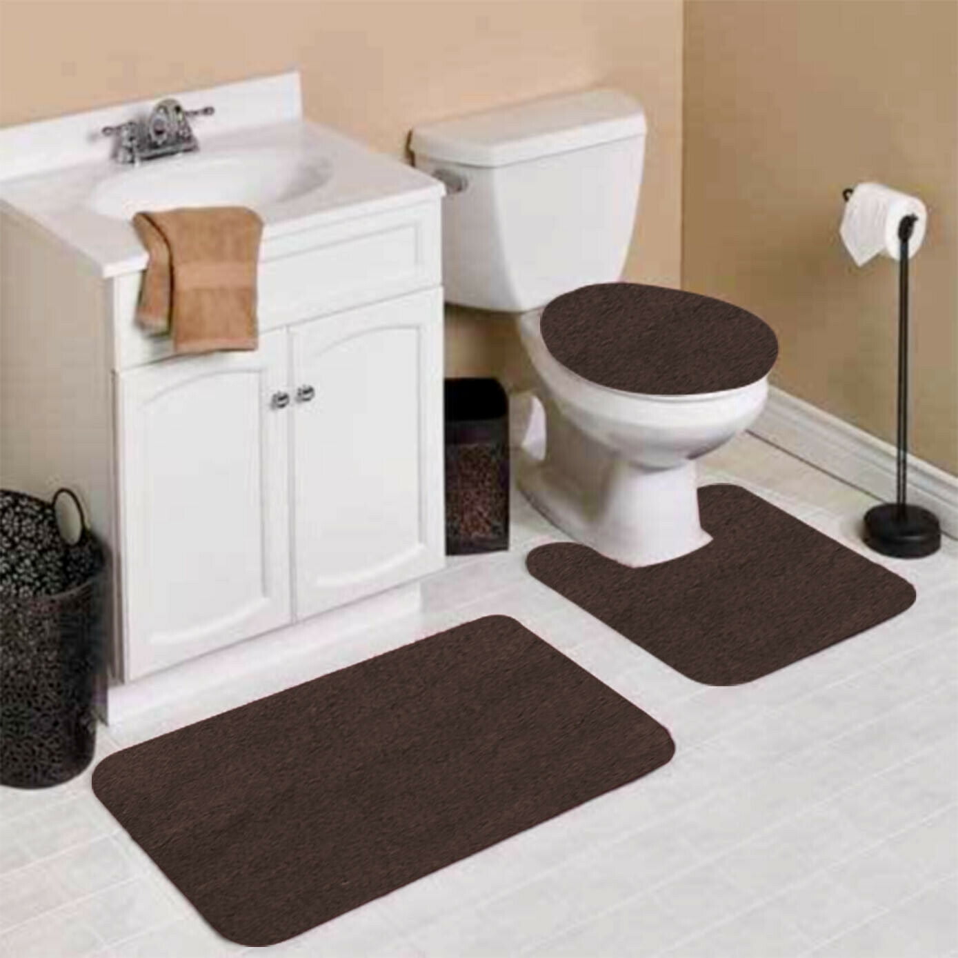 SAMIMPORT-2011 Ultra Plush Brown Bath Rug Set, Anti-Slip, 19x30, 3 ...