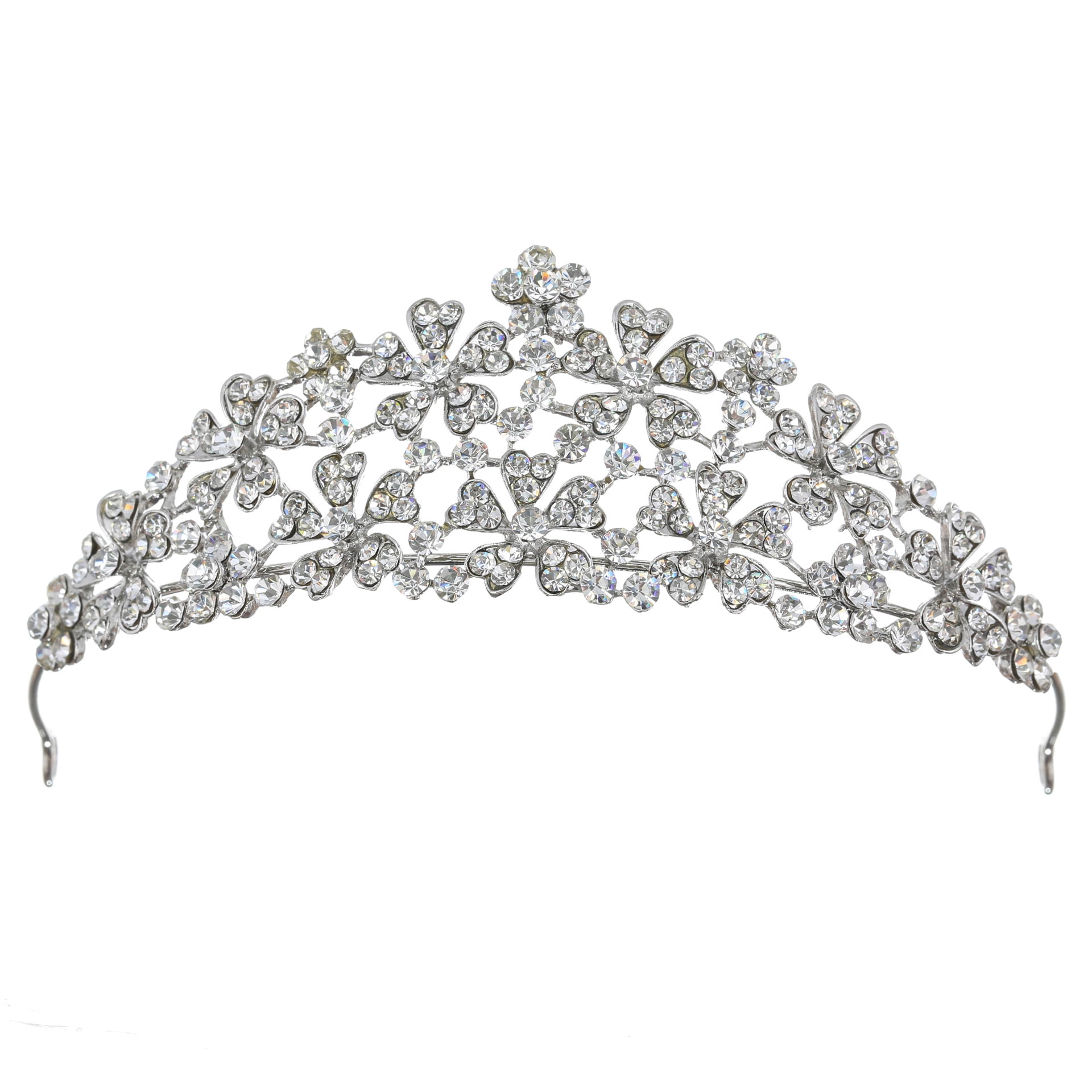 SAMKY Rhinestone and Flower Bridal Tiara Regal Rhodium-Plated Headpiece ...