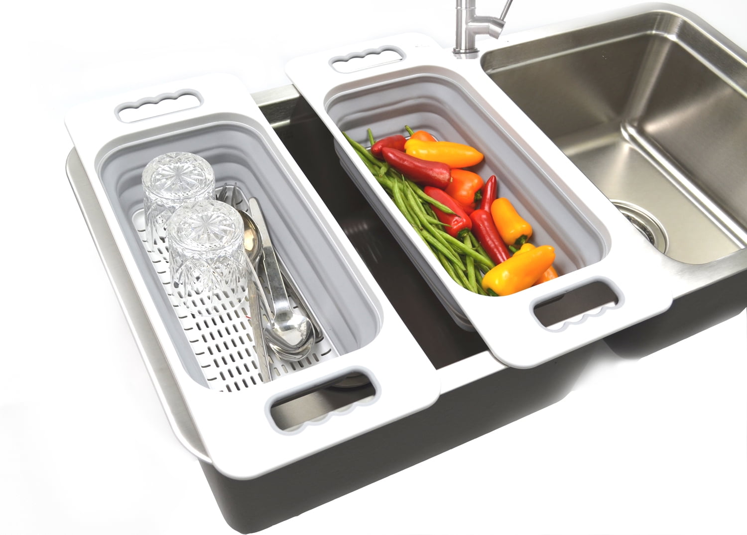 SAMMART 2.6L (0.68 gallon) Set of 2 Over The Sink Rectangular Colander ...