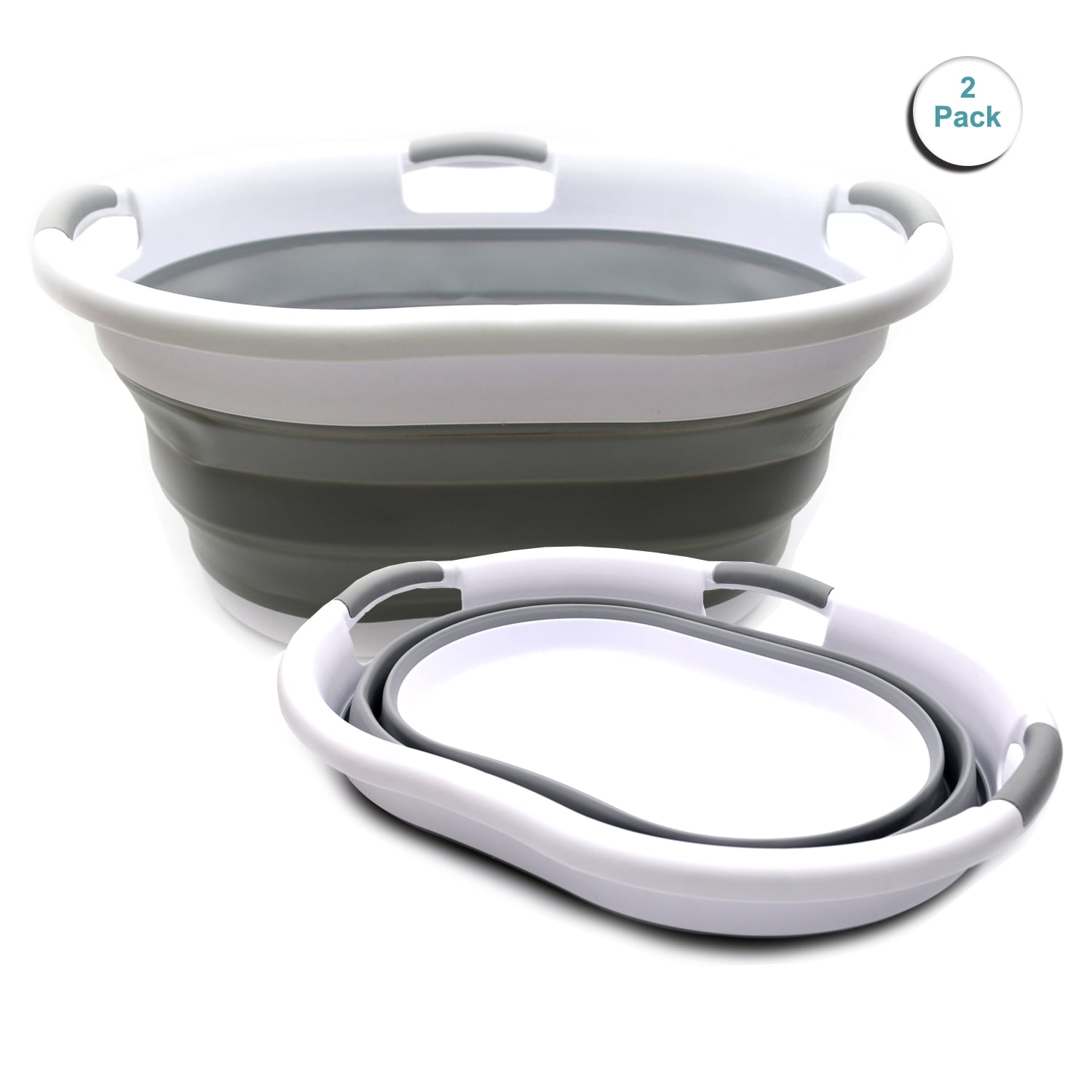SAMMART 36L(9.5 gallon)Set of 2 Collapsible Plastic Laundry Basket-Oval ...