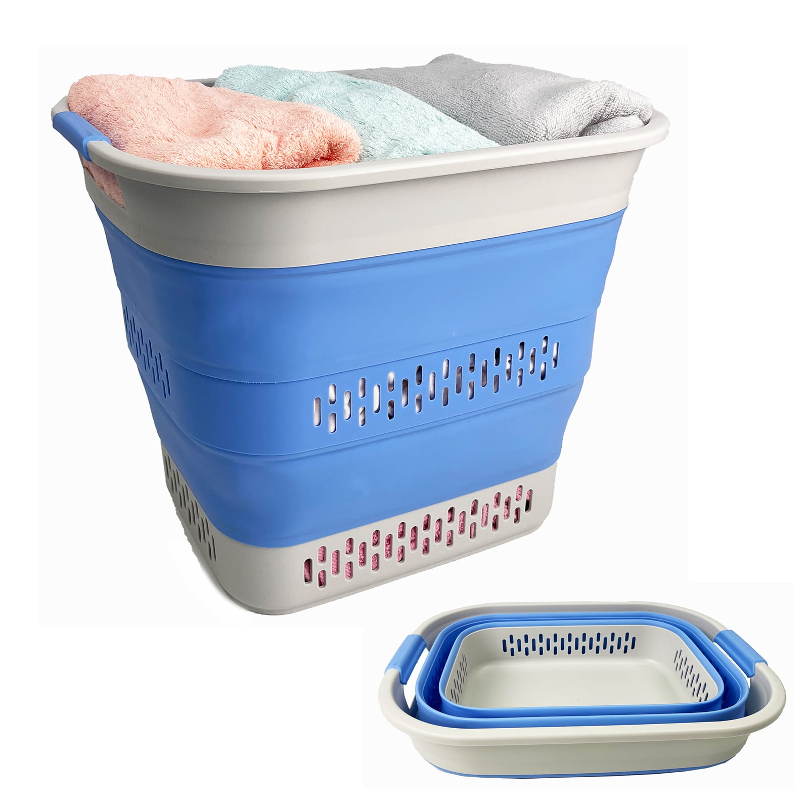 SAMMART 40L (10.5 Gallon) Collapsible Plastic Laundry Basket - Foldable ...