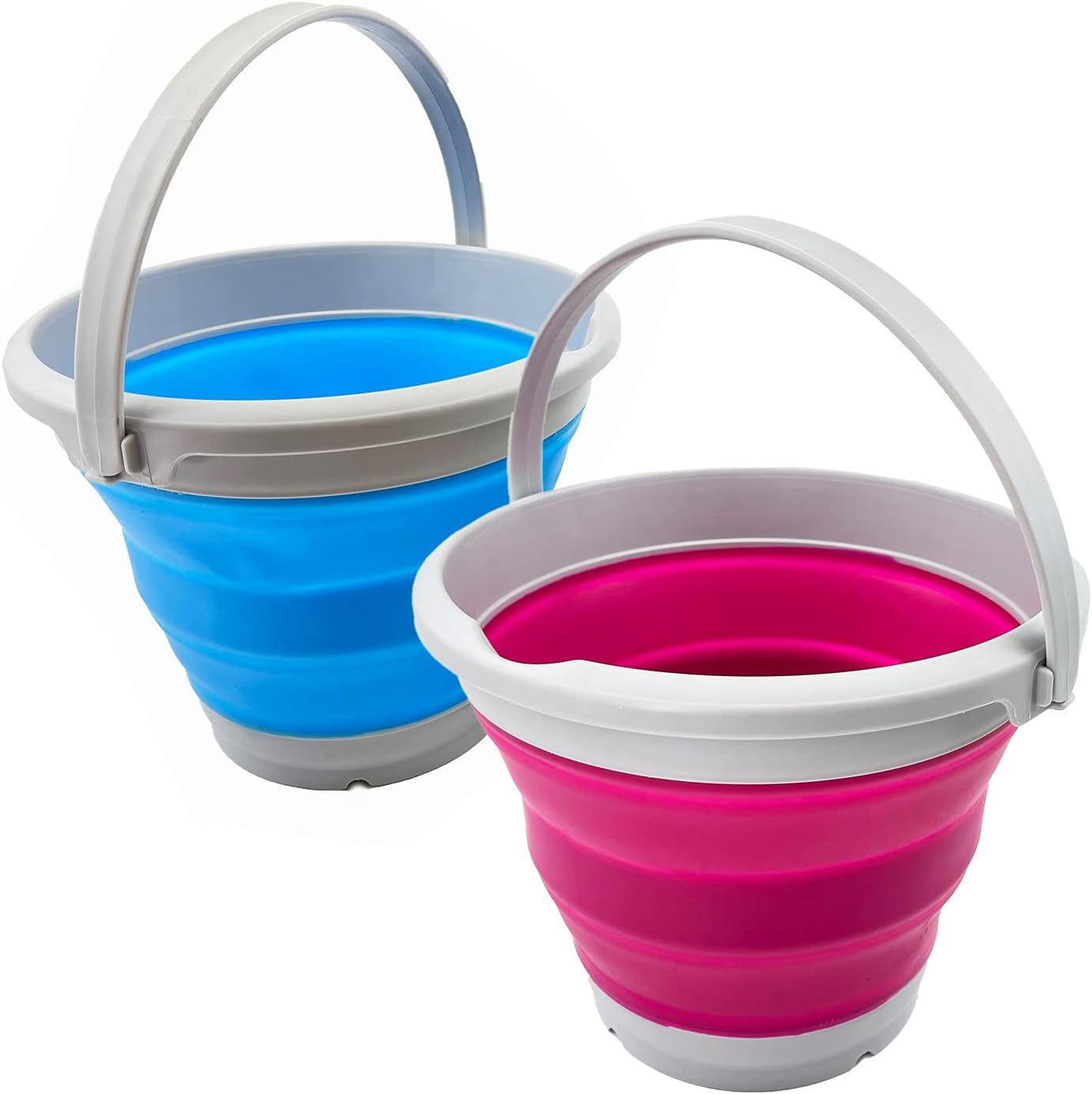 SAMMART 5.5L (1.4 Gallon) Set of 2 Collapsible Plastic Bucket - Foldable Round Tub - Portable ...