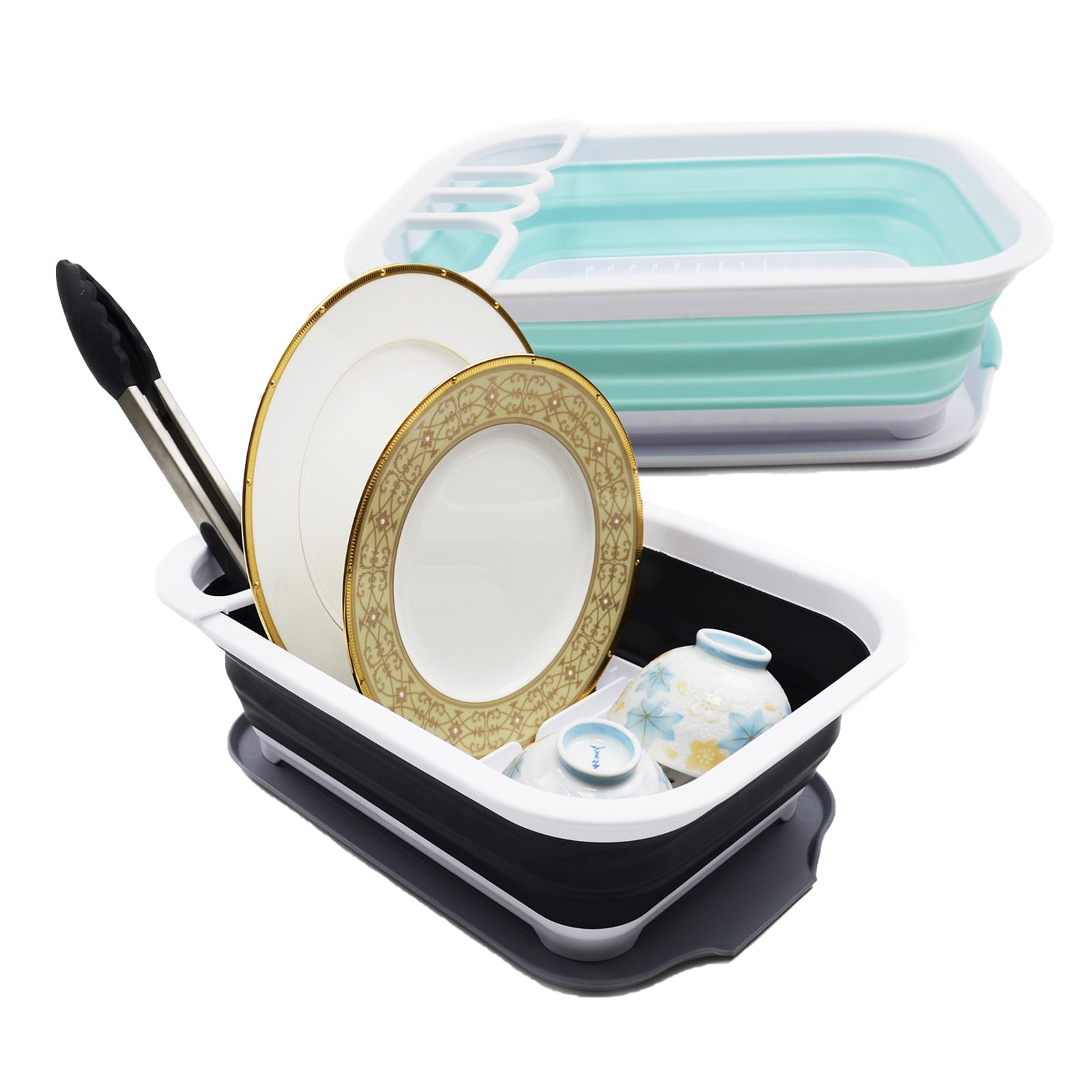 SAMMART 7.5L (2 Gallon) Collapsible Plastic Dish Drainer with Drainer ...