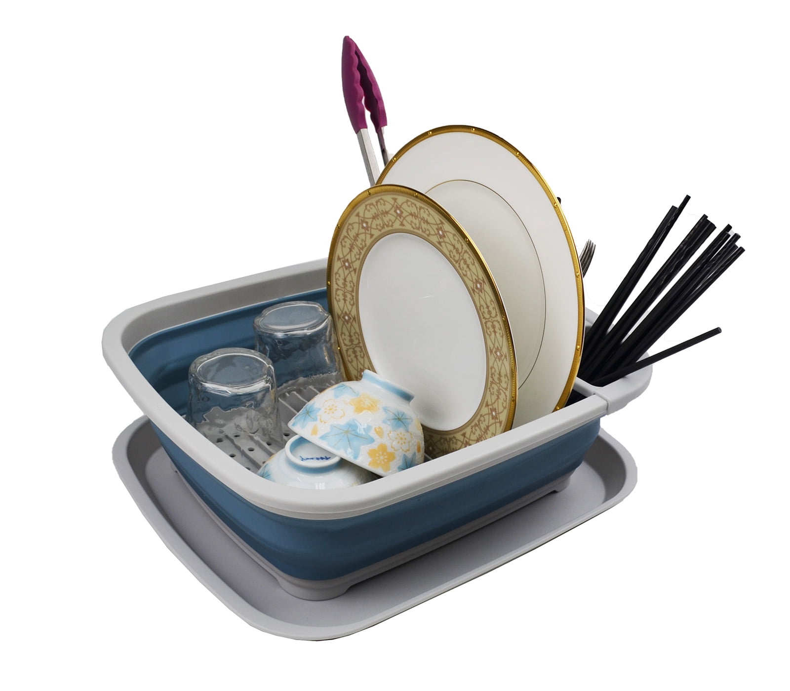 SAMMART 8L Collapsible Dish Drainer with Tray - Foldable Drying Rack ...