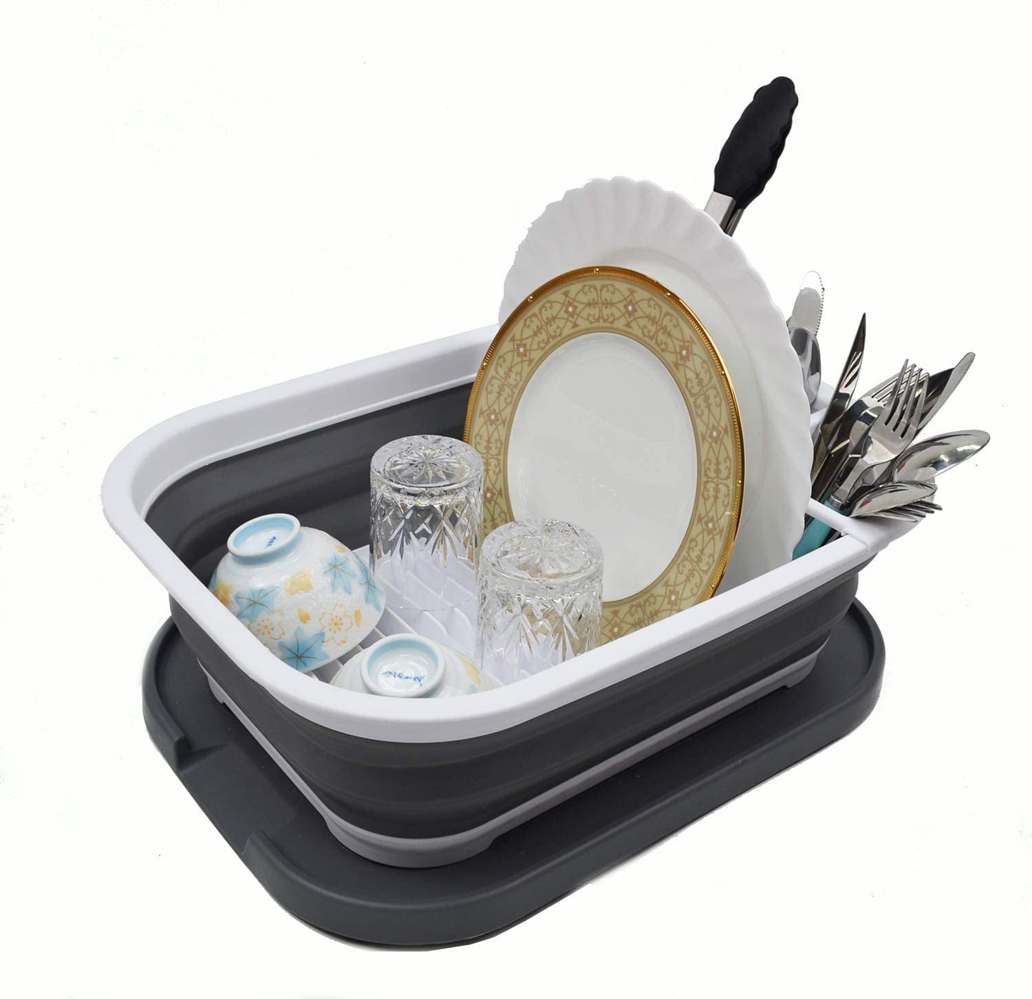 SAMMART Collapsible Dish Drainer with Tray - Foldable Drying Rack Set ...