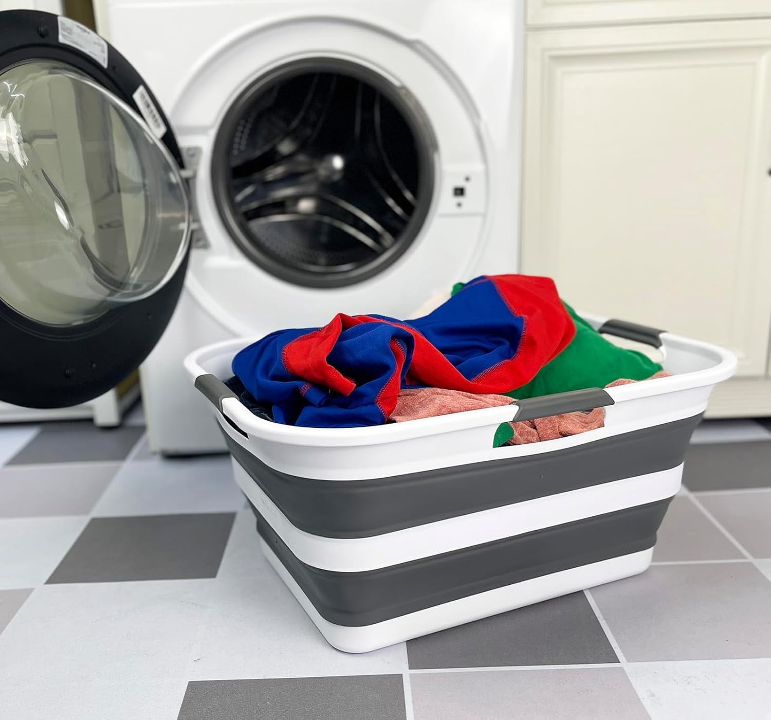 SAMMART Collapsible Plastic Laundry Basket Washing Tub Foldable Pop Up ...