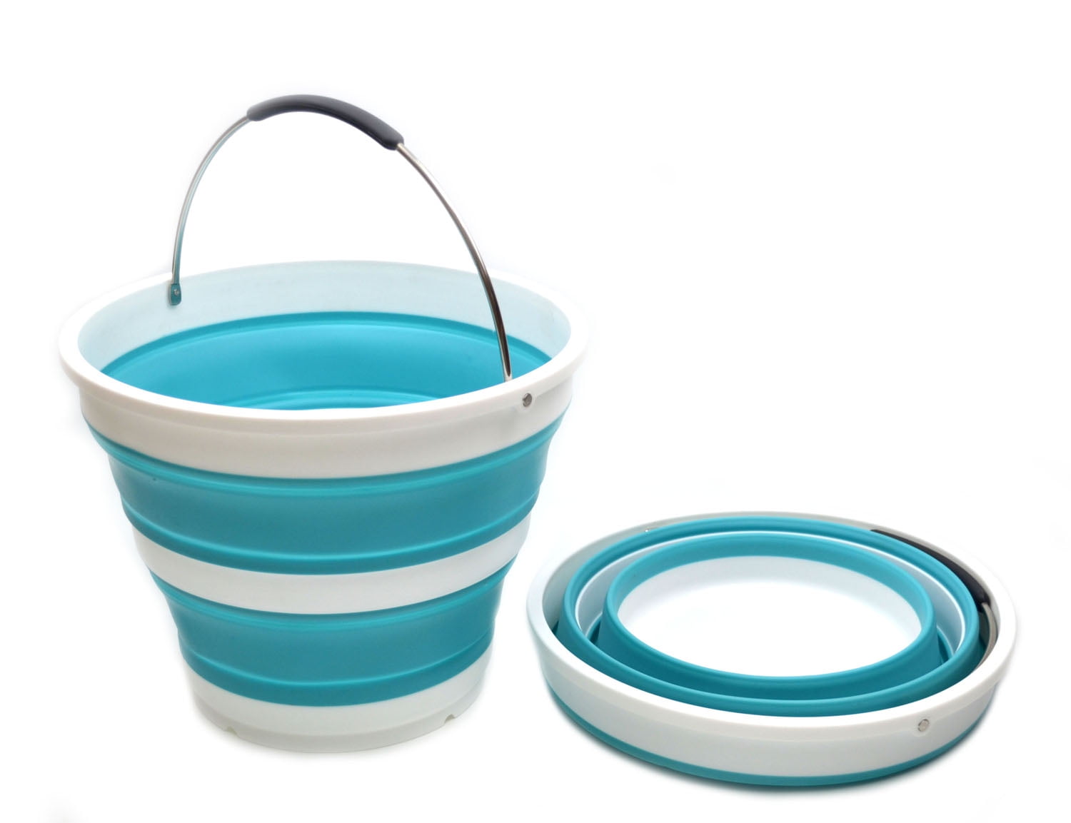 SAMMART Set of 2 Collapsible Plastic Bucket - Foldable Round Tub ...