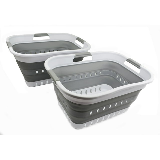 SAMMART Set of 2 - 30L (8 gallon) Collapsible Plastic Laundry Basket ...