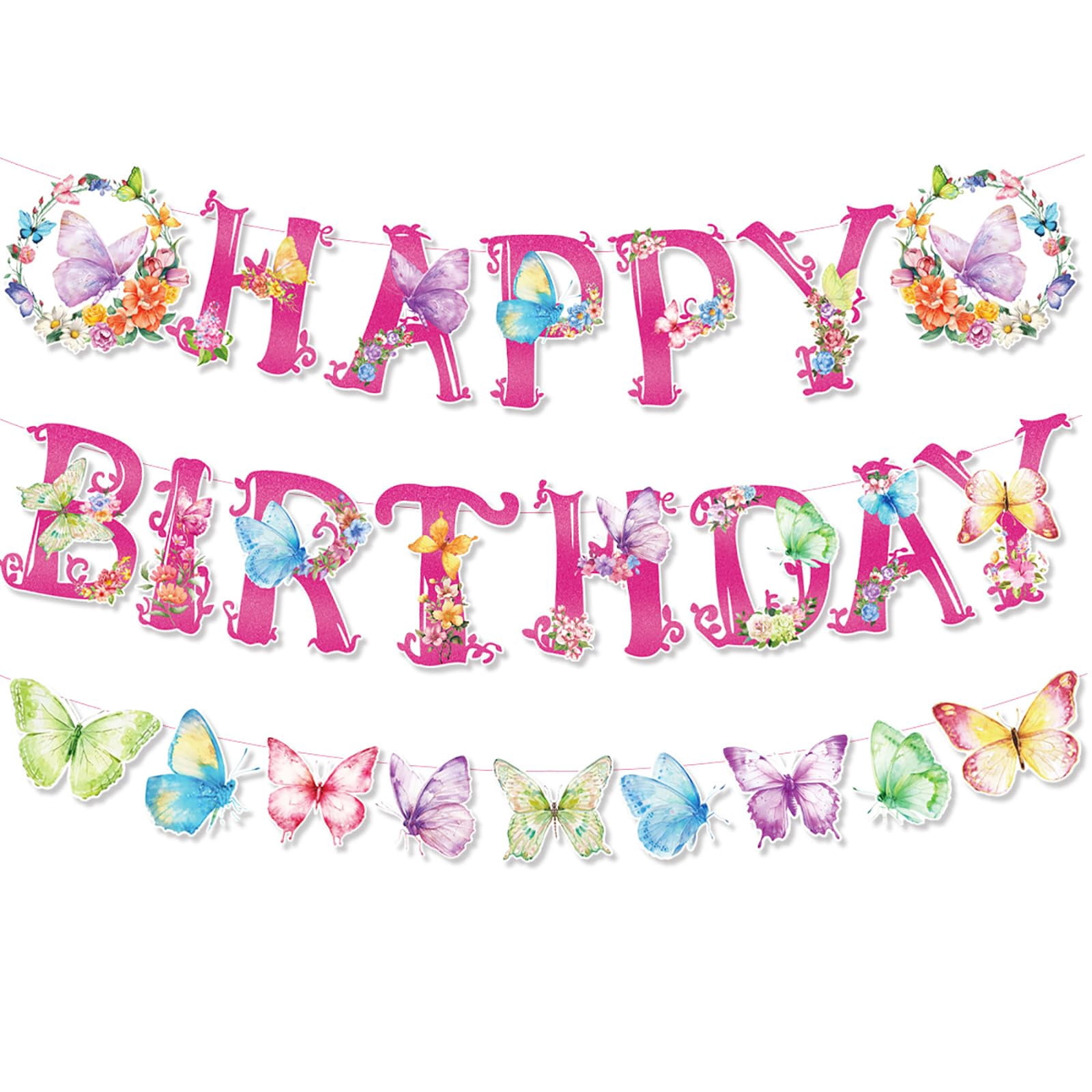 SAMOKA Butterfly Happy Birthday Banner,3 Packs Butterfly Birthday ...