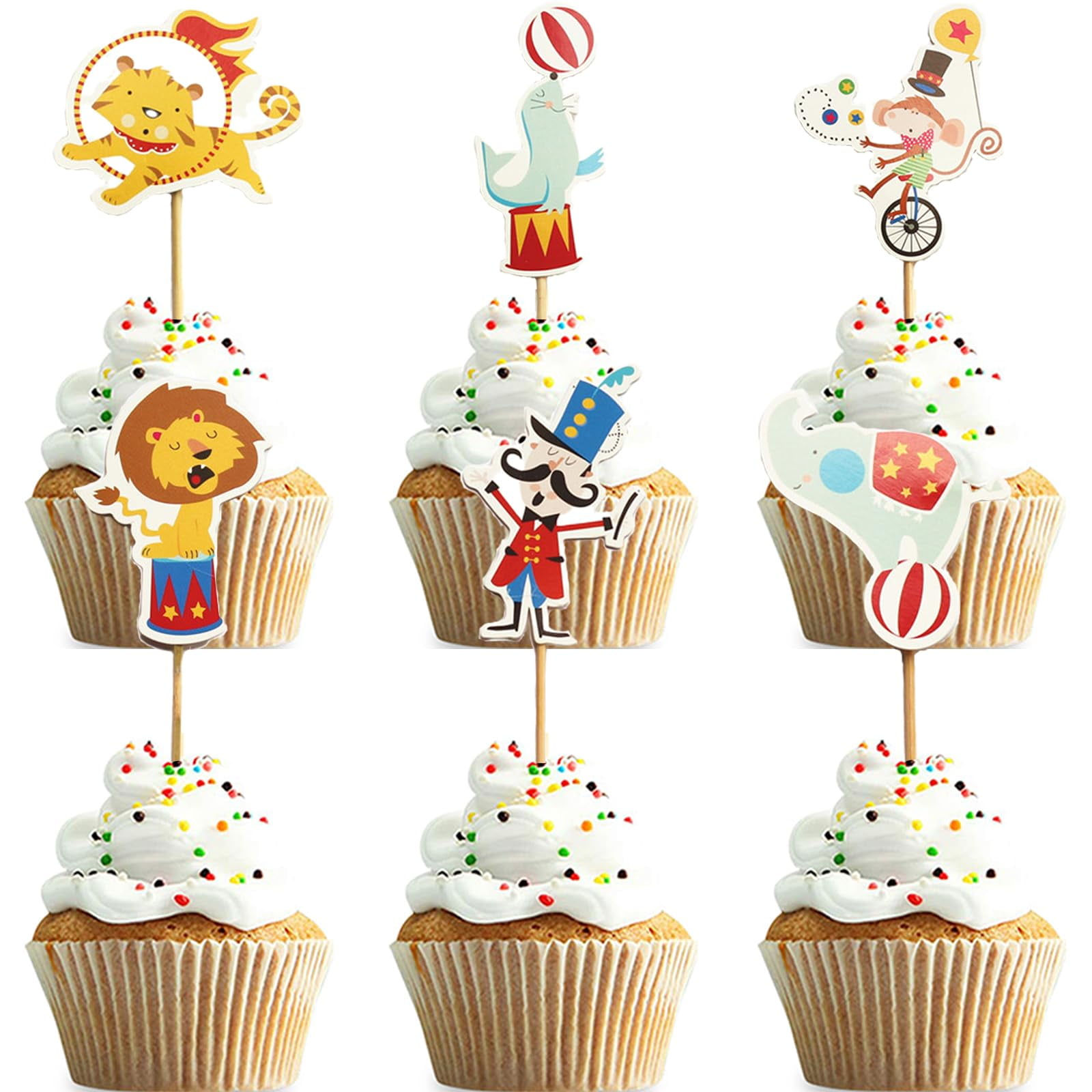 SAMOKA Circus Cupcake Toppers,24 PCS Carnival AIS1 Cupcake Toppers ...