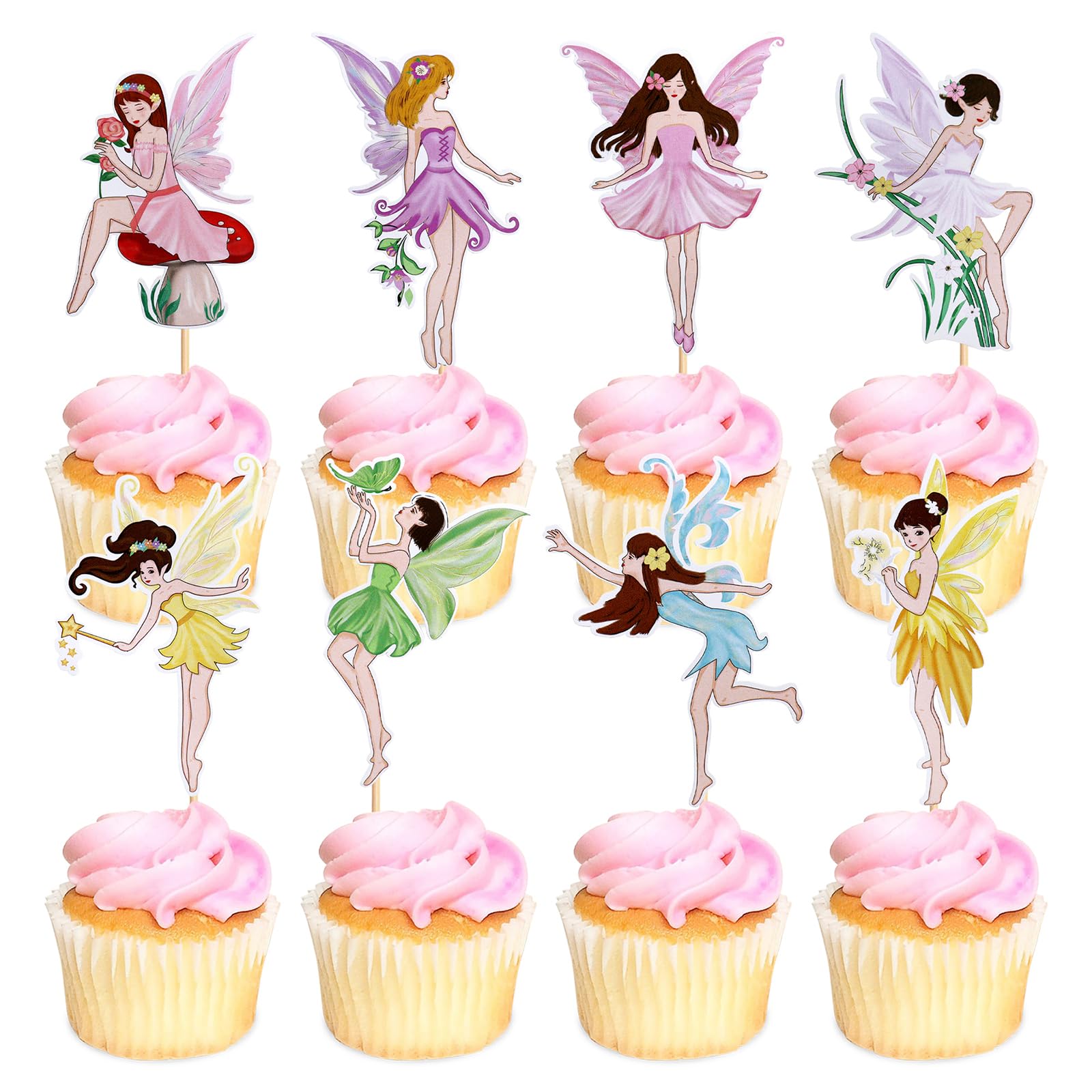 SAMOKA Fairy Cupcake Topper,24 PCS Birthday Party MDH1Cake Topper,Fairy ...