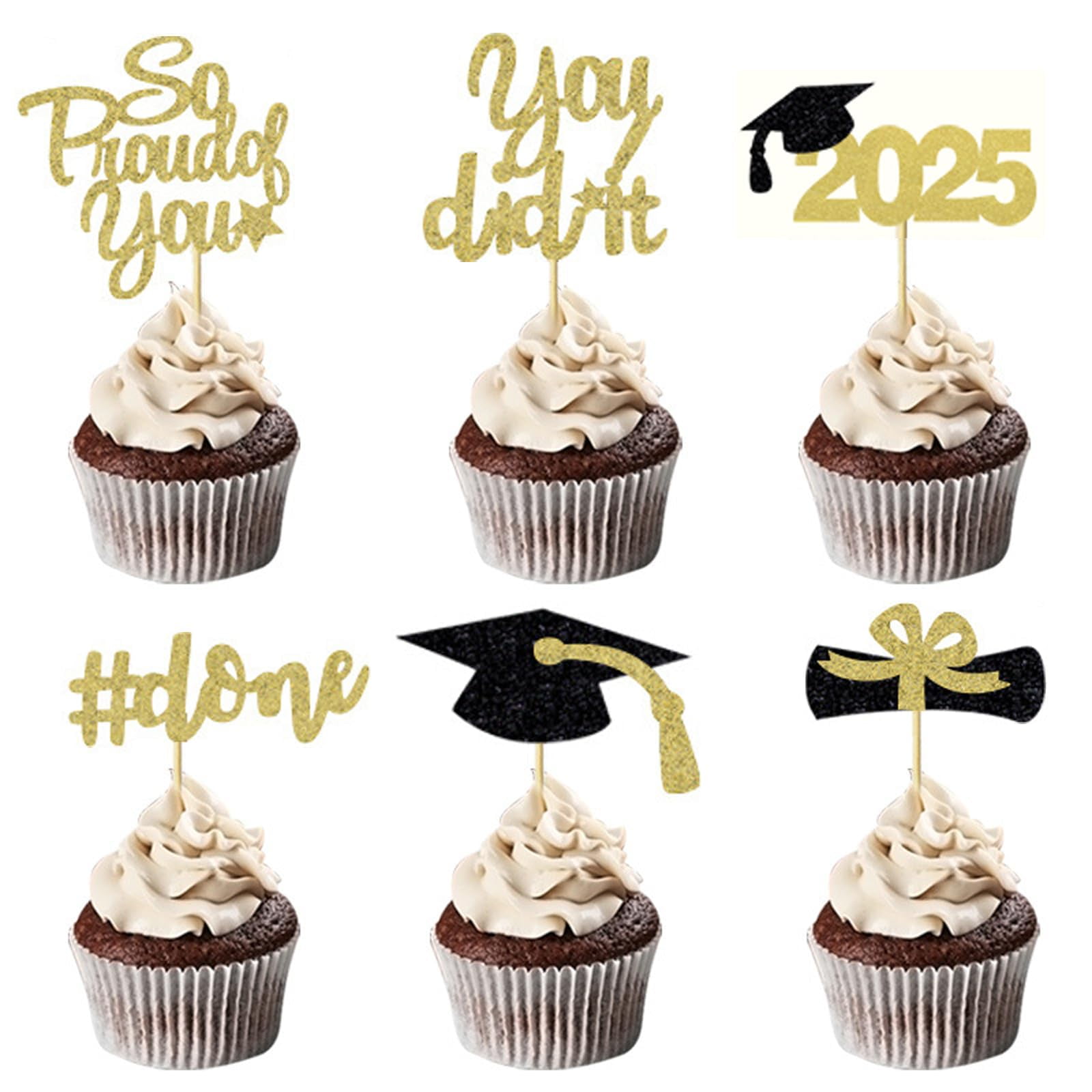 SAMOKA Graduation Cupcake Toppers,24 PCS Graduation Cake MDH1Toppers ...