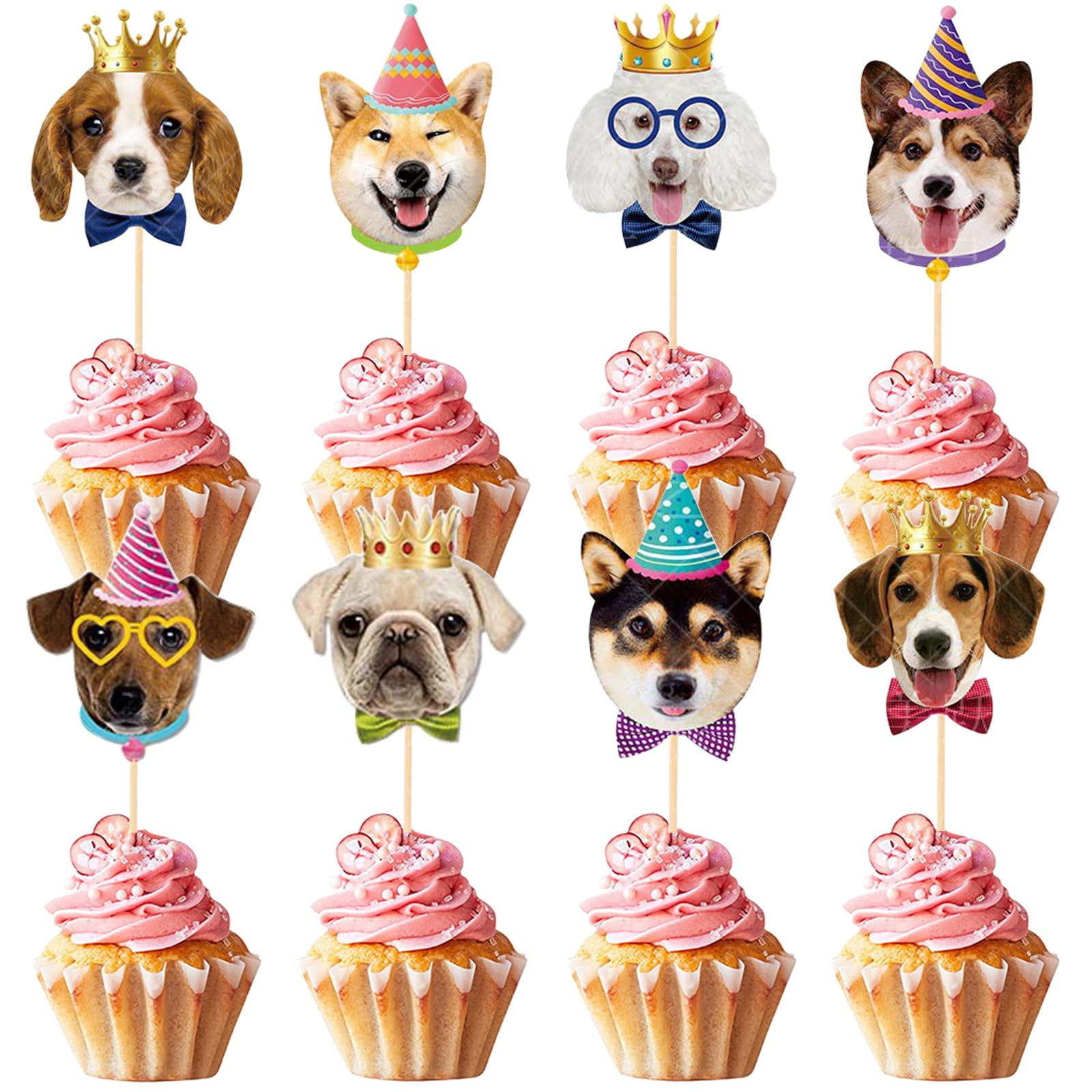 SAMOKA Pet Dog Cupcake Toppers, 24 RST1 PCS Puppy Cupcake Toppers,Dog Cake Topper,Dog Birthday ...