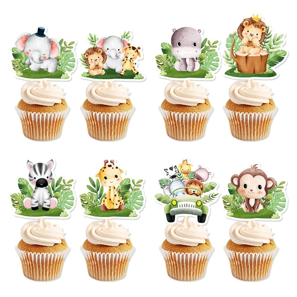 SAMOKA Safari Cupcake Toppers,24 PCS Safari RST1 Cake Topper,Safari ...