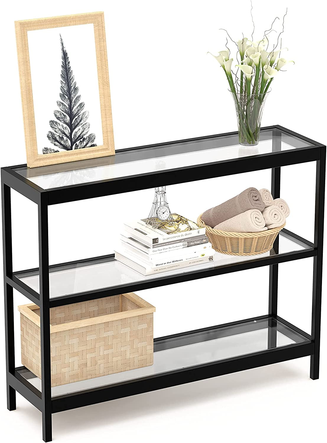 SAMOMO Console Table Black, 35" Entryway Table with 3 Tiers, Foyer ...