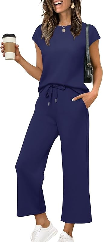 SAMPEEL Two Piece Sets for Women Summer Vacation Outfits Cap Sleeve ...