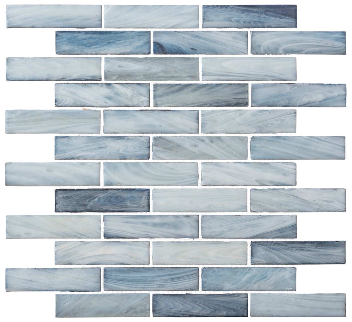SAMPLE-Dorian Fawn Blue 1-in. x 4-in. Beveled Brick Joint Satin Glass ...