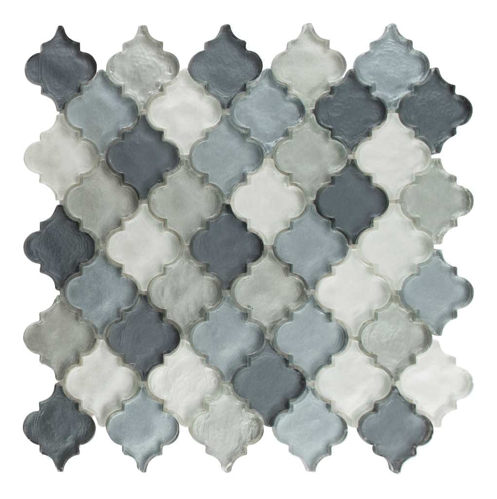 SAMPLE-Grandio Myst Gray 2-in. Arabesque Polished Glass Mosaic Wall ...