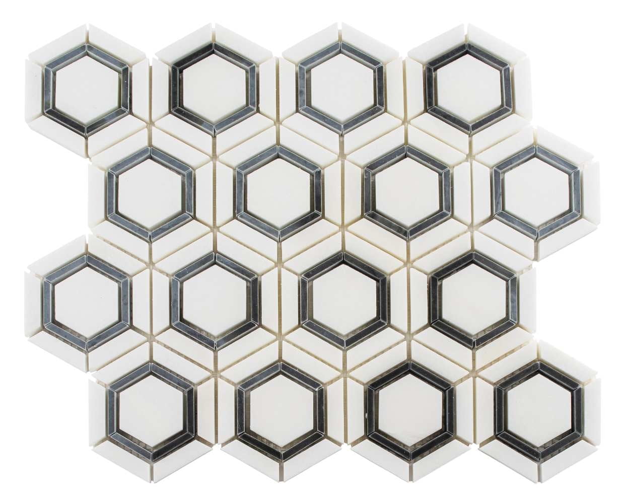 SAMPLE-Hexaco Lavan White 3-in. Hexagon Glossy Natural Stone Mosaic ...
