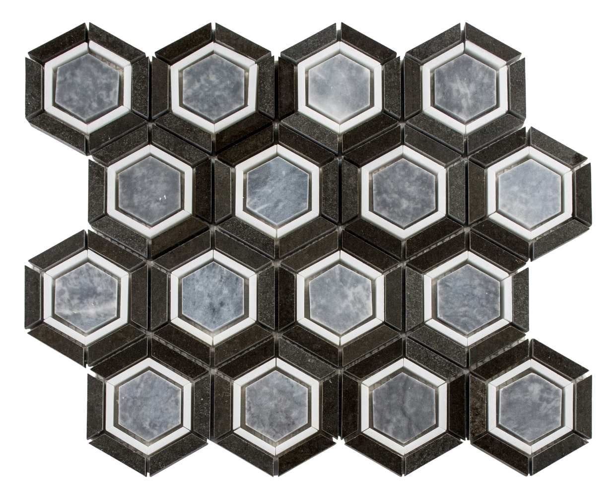 SAMPLE-Hexaco Pecham Gray 3-in. Hexagon Glossy Natural Stone Mosaic ...