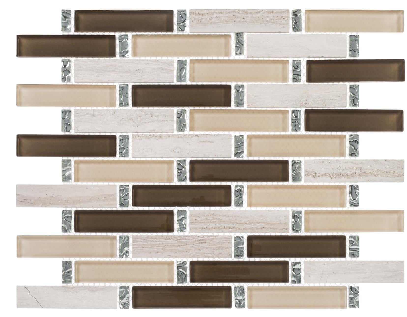SAMPLE-Saga Epic Brown 1-in. Brick Joint Matte Glass and Marble Mosaic ...