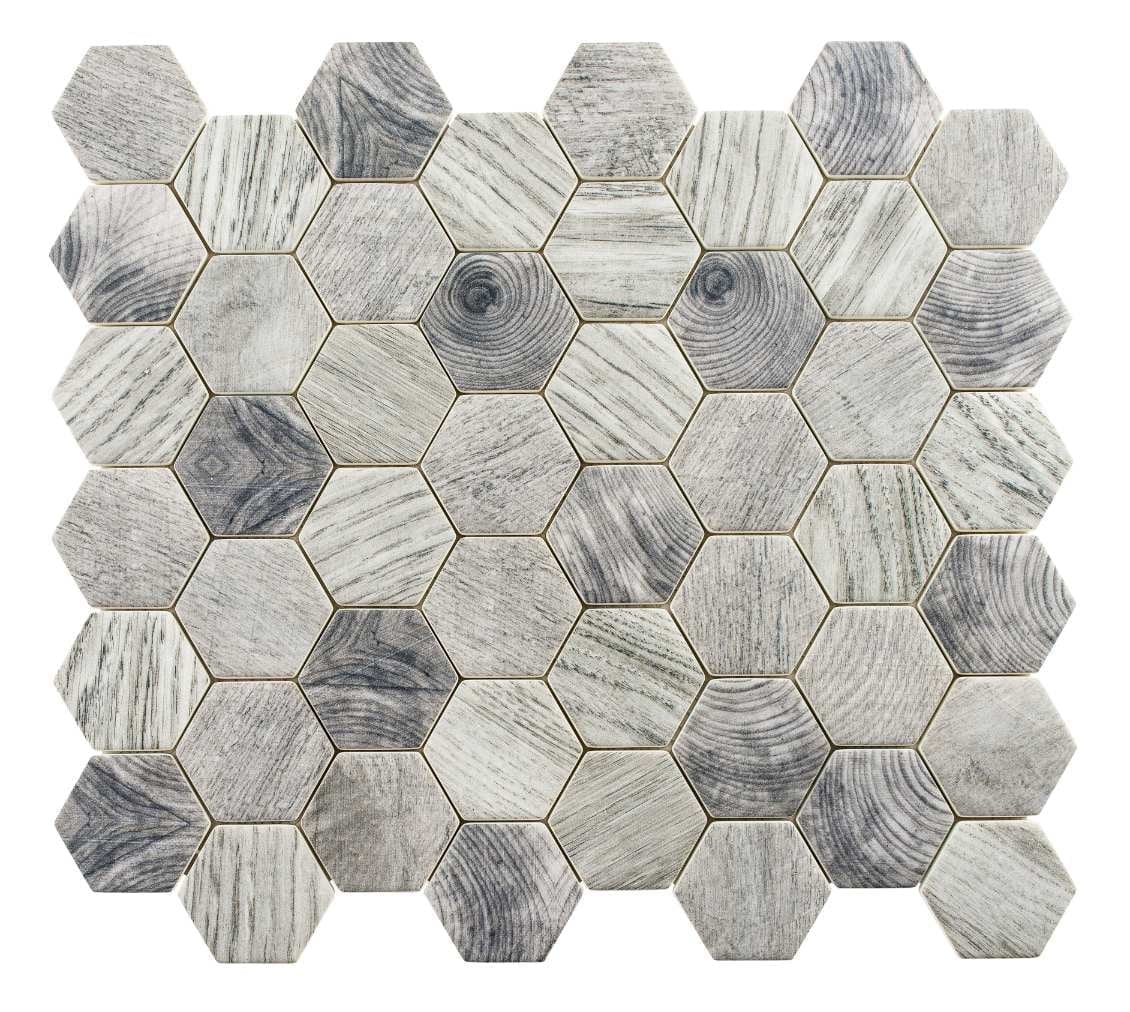 SAMPLE-Terrain 2-in. Ashwood Gray Honeycomb Wood Look Matte Glass Mosaic Wall & Floor Tile ...