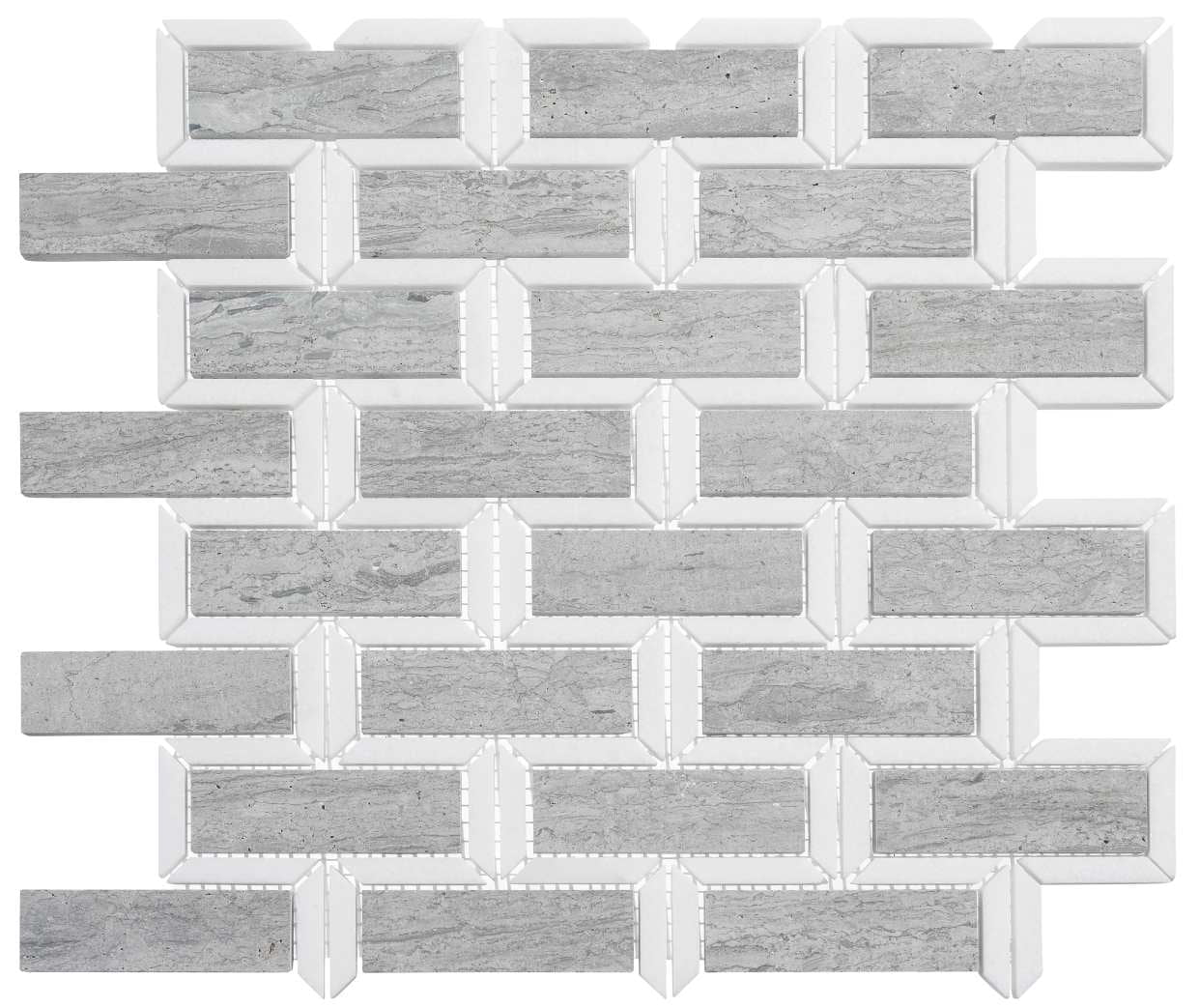 SAMPLE-Turret Quinn Gray Brick Joint Marble Look Natural Stone Mosaic ...