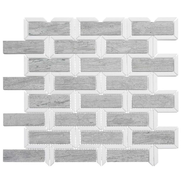 SAMPLE-Turret Quinn Gray Brick Joint Marble Look Natural Stone Mosaic ...