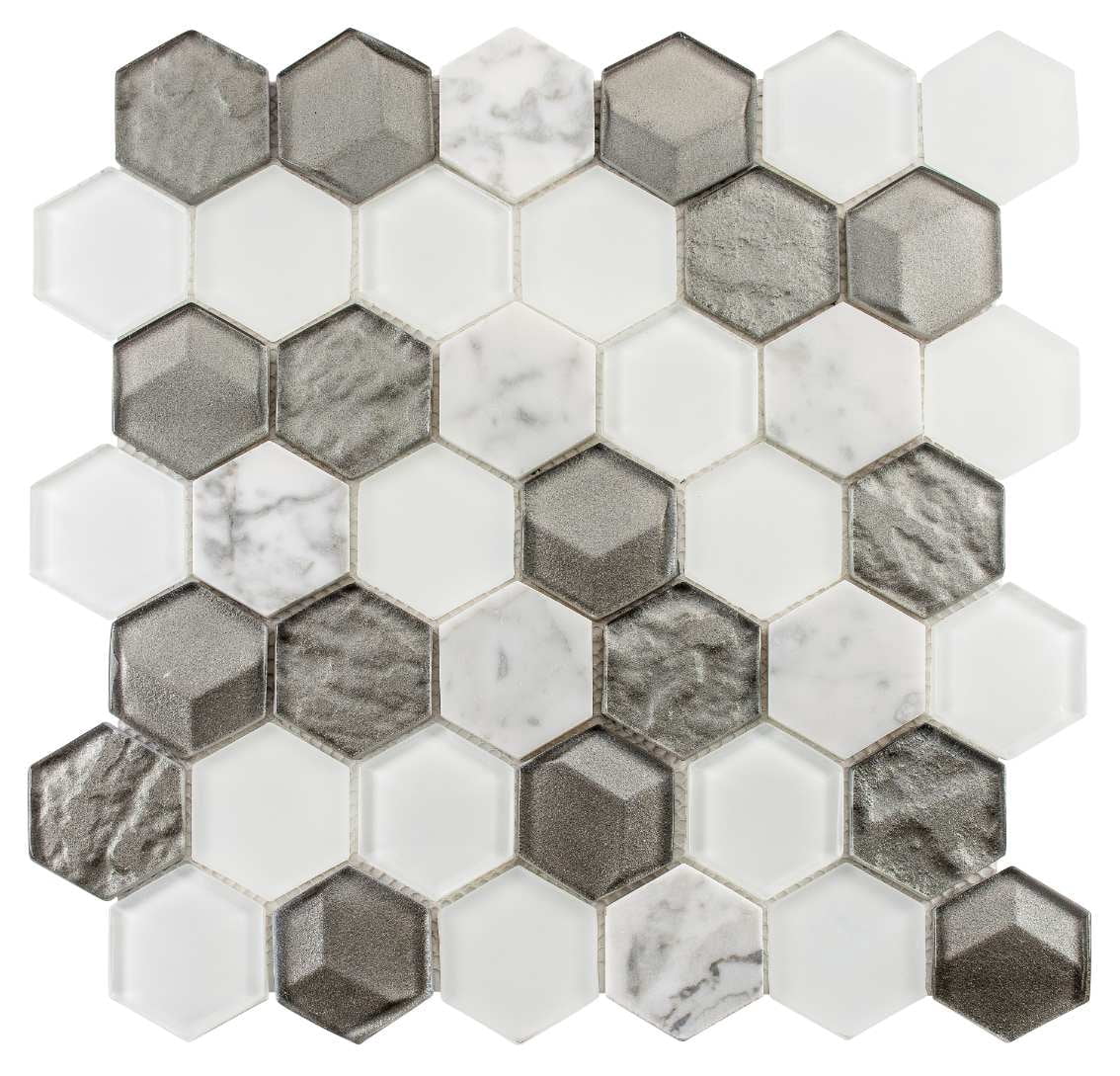 SAMPLE-Xen Angels Gray 2-in. Honeycomb Polished Glass and Natural Stone ...