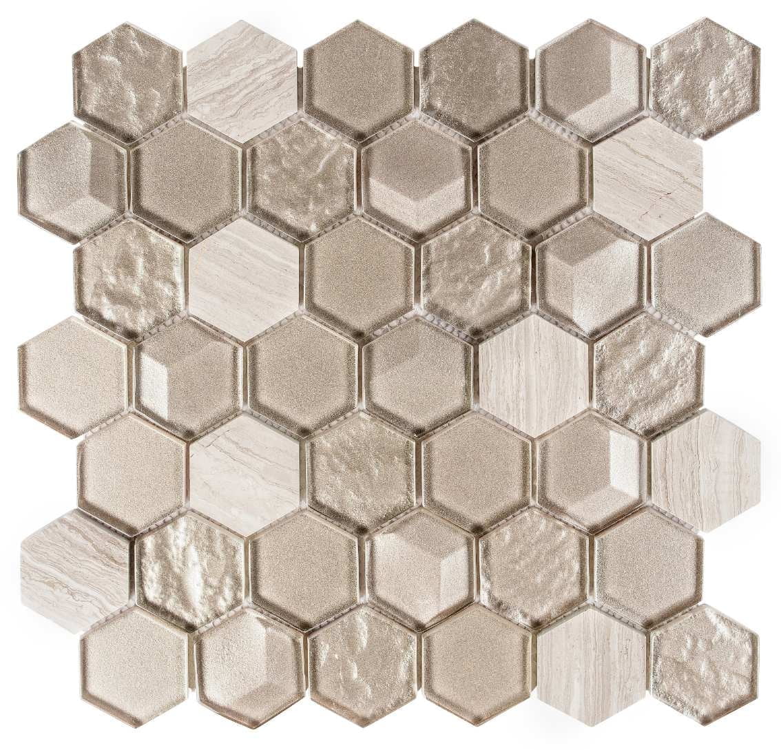 SAMPLE-Xen Sheela Beige 2-in. Honeycomb Polished Glass and Natural ...