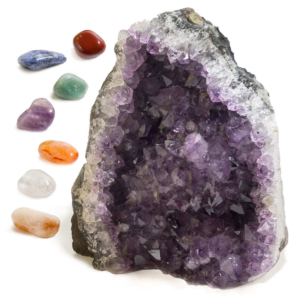 SAMSARI X-Large Amethyst Geode (2 lb to 3 lb) + 7 Chakras Crystal ...