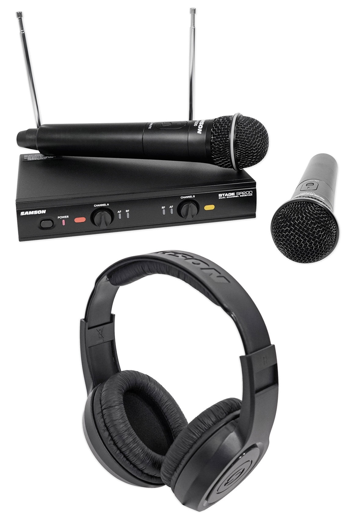 SAMSON Stage 200 Dual VHF Handheld Wireless Microphones+Headphones - A ...