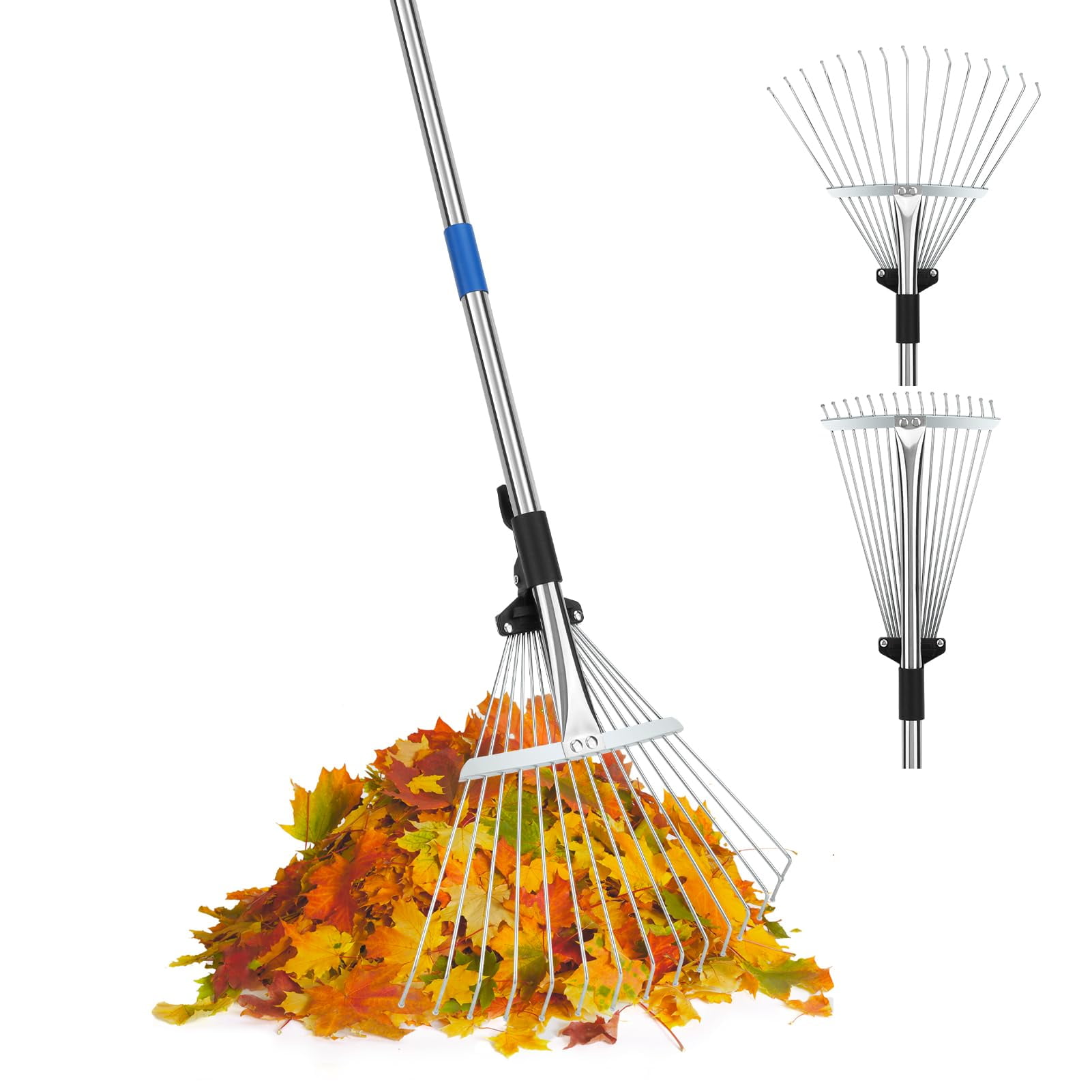 SAN LIKE 68” Metal Rake, Leaf Rake with Adjustable Handle, Garden Rake ...