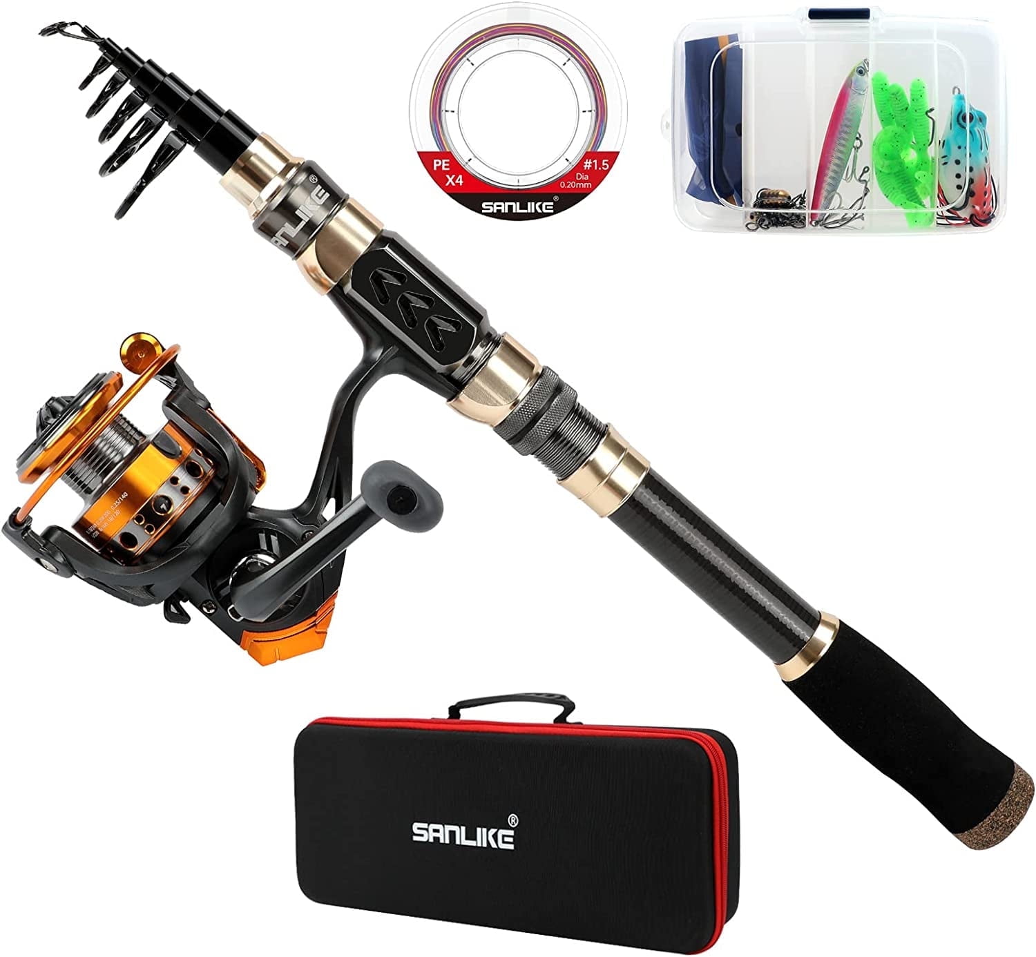 SAN LIKE Fishing Pole and Reel Combos, Carbon Fiber Telescopic Fishing ...