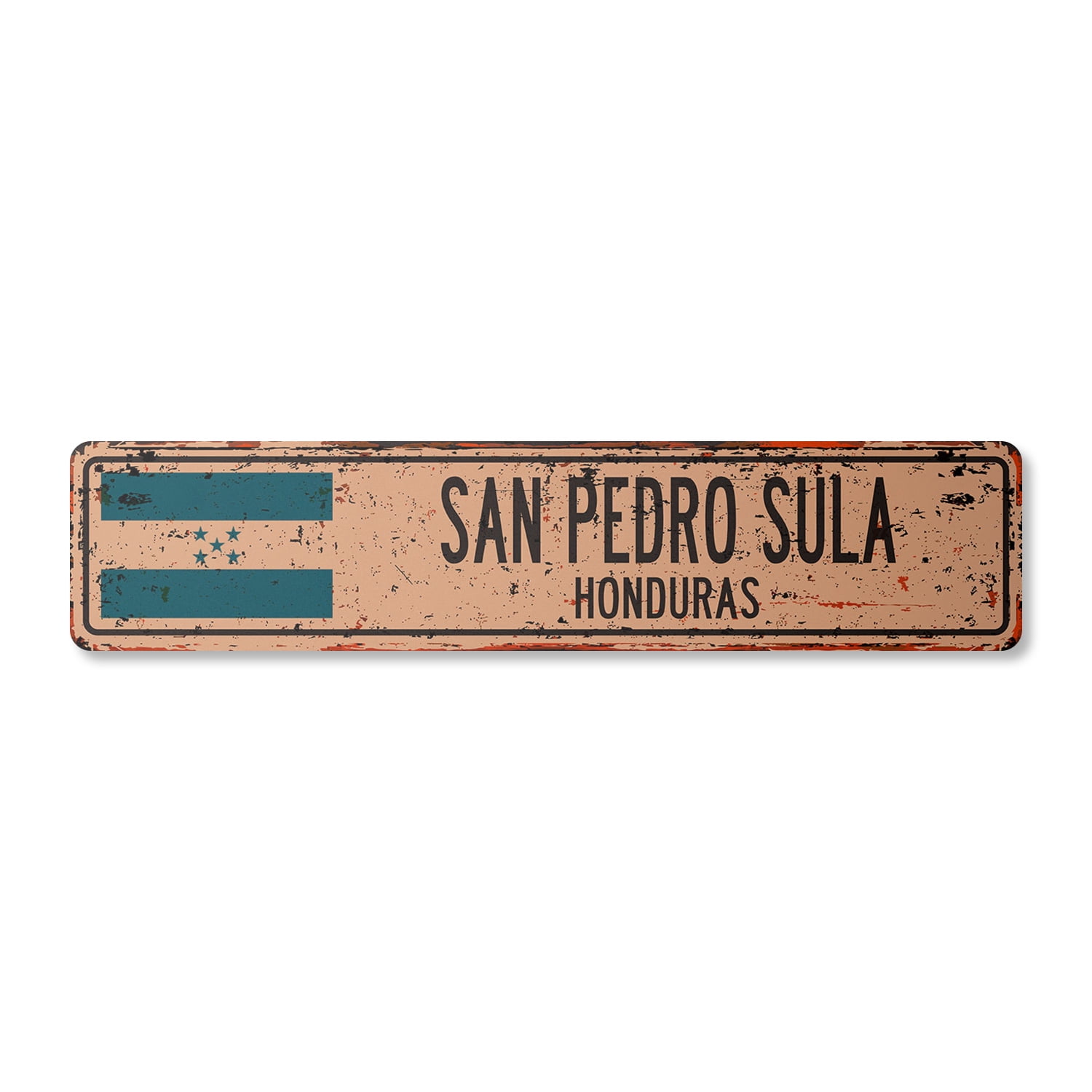 SAN PEDRO SULA HONDURAS Vintage Plastic Street Sign Honduran flag city ...