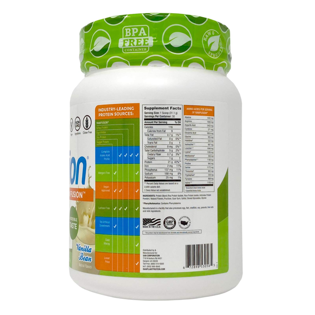 RawFusion Plant-Based Protein Powder, Vanilla Bean, 2 Lb, 30 Servings ...
