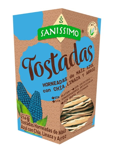 SANISSIMO TOSTADAS HORNEADAS DE MAIZ AZUL CON CHIA, LINAZA Y ARROZ ...