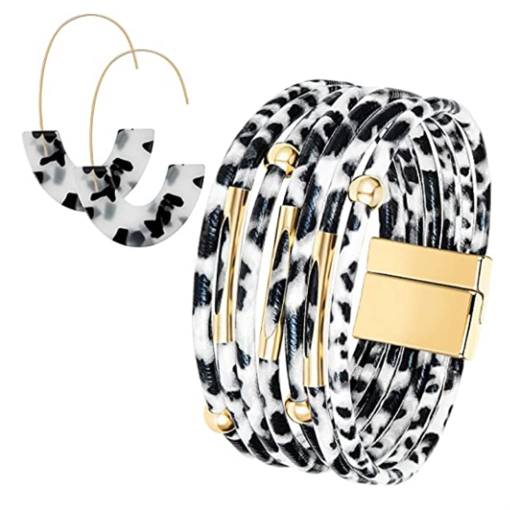 SANAG Women Girls Bracelets Earrings Leopard Print Set Pendant ...