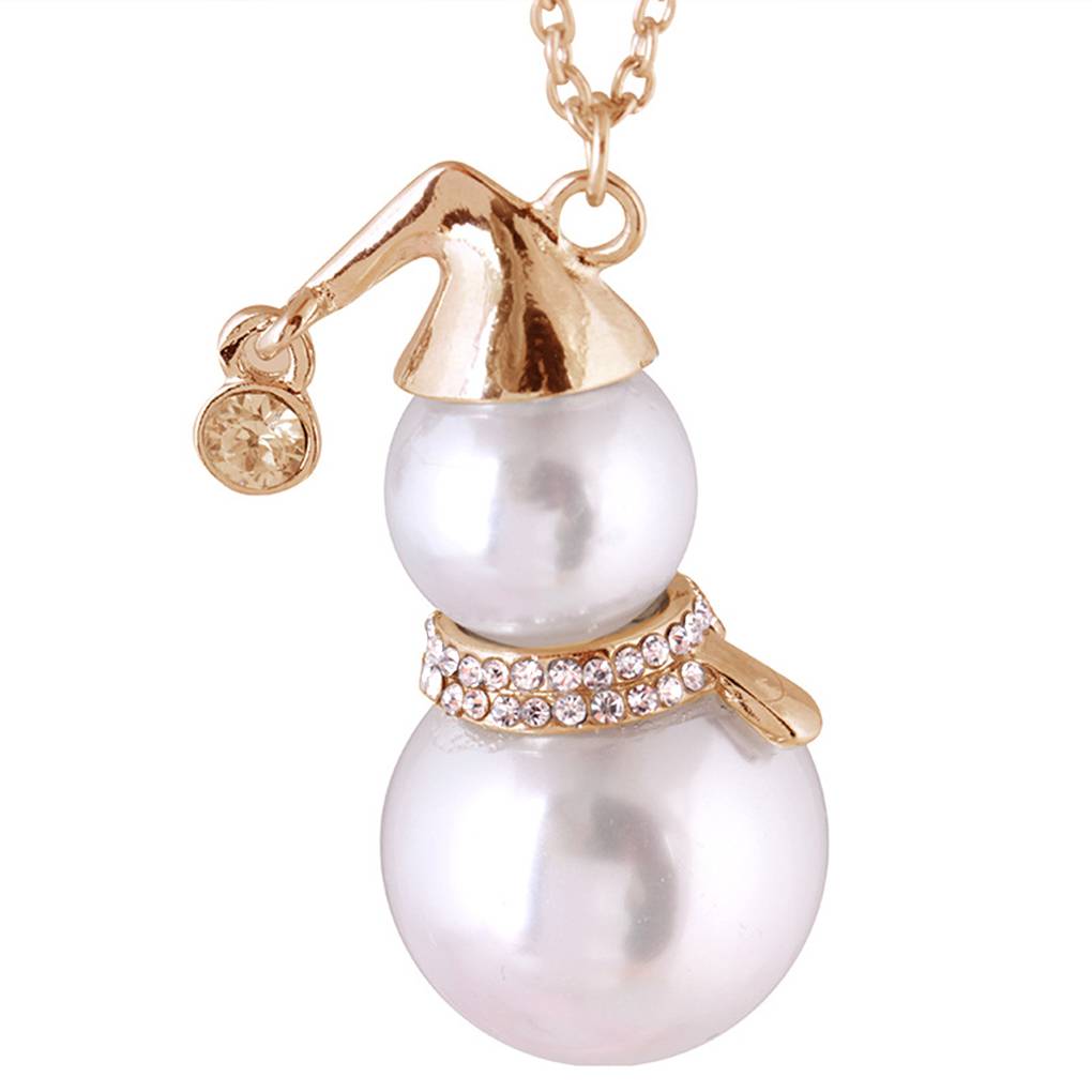 SANAG Women Simulated Pearl Snowman Pendant Long Necklace Rhinestone ...