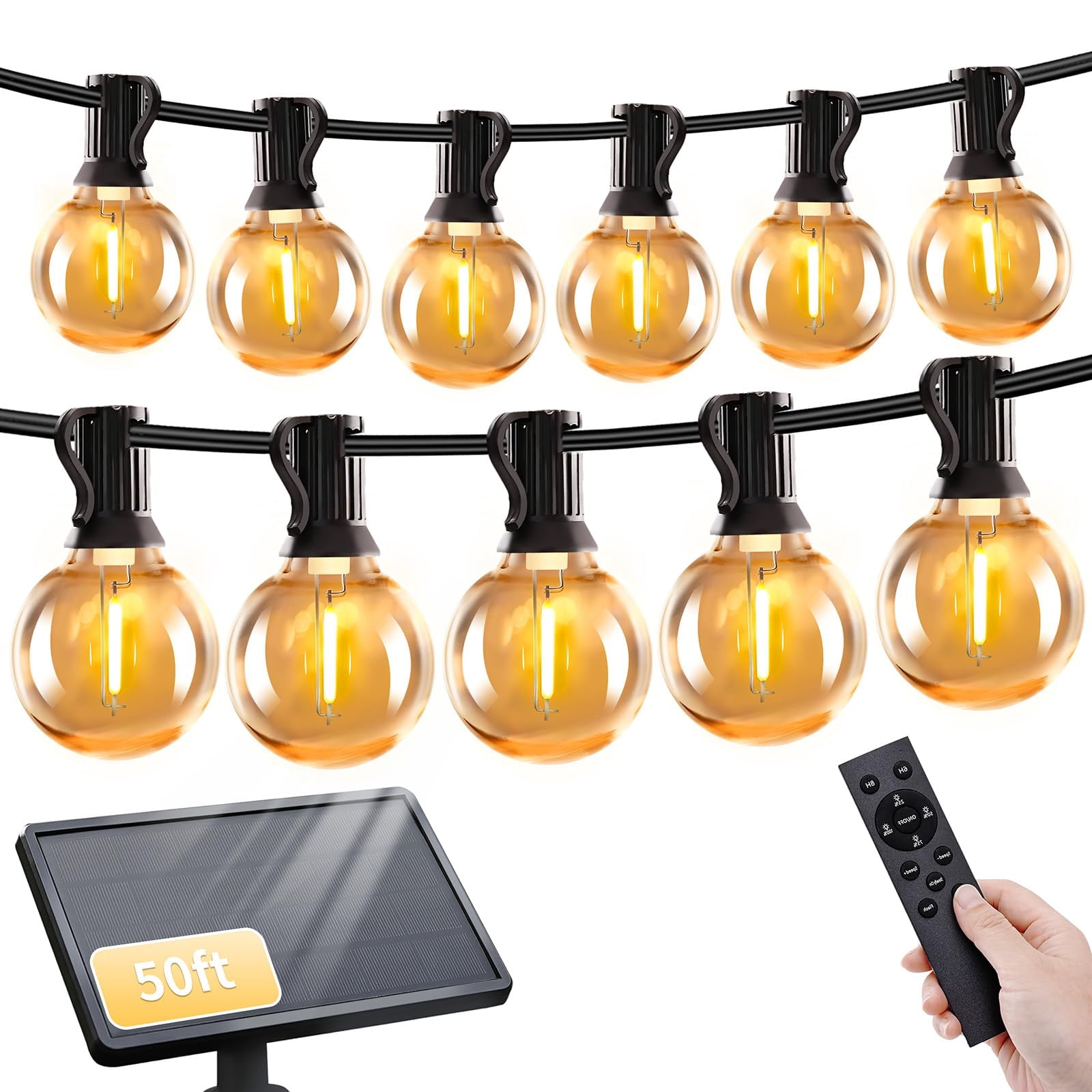 SANBEN 50ft Solar String Lights with Remote, 25+1 LED Bulbs Patio ...