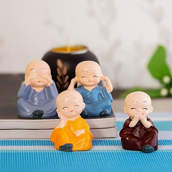SANCTIFIED Set of 4 Monk Buddha Figurines - Peaceful Home & Office ...