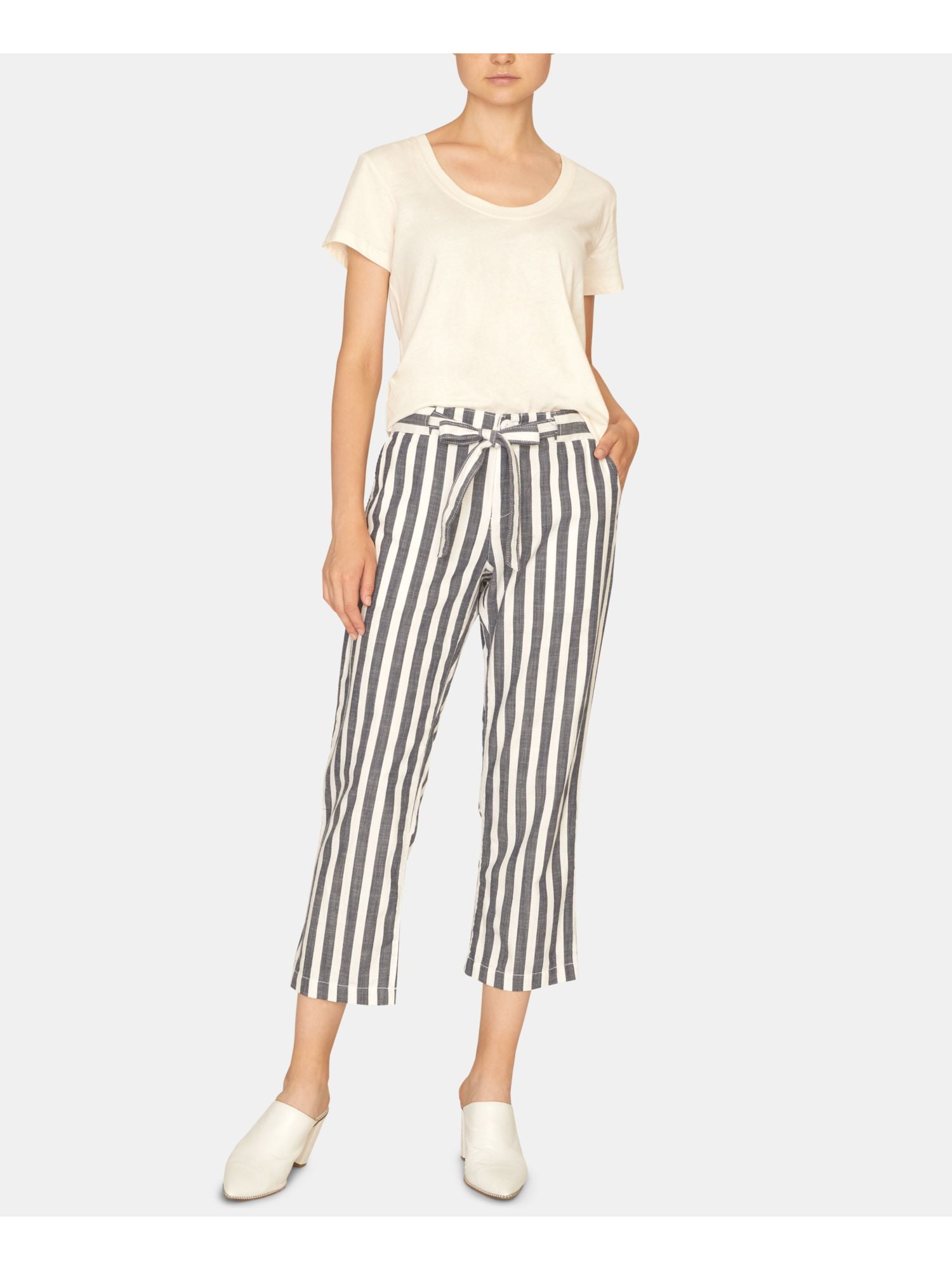 SANCTUARY Womens White Belted Striped Cropped Pants Size: 25 Waist ...