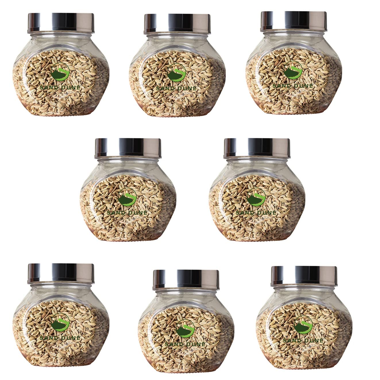 SAND DUNE Set of 8 200 ml Each Storage Glass Jar Steel Cap Transparent ...