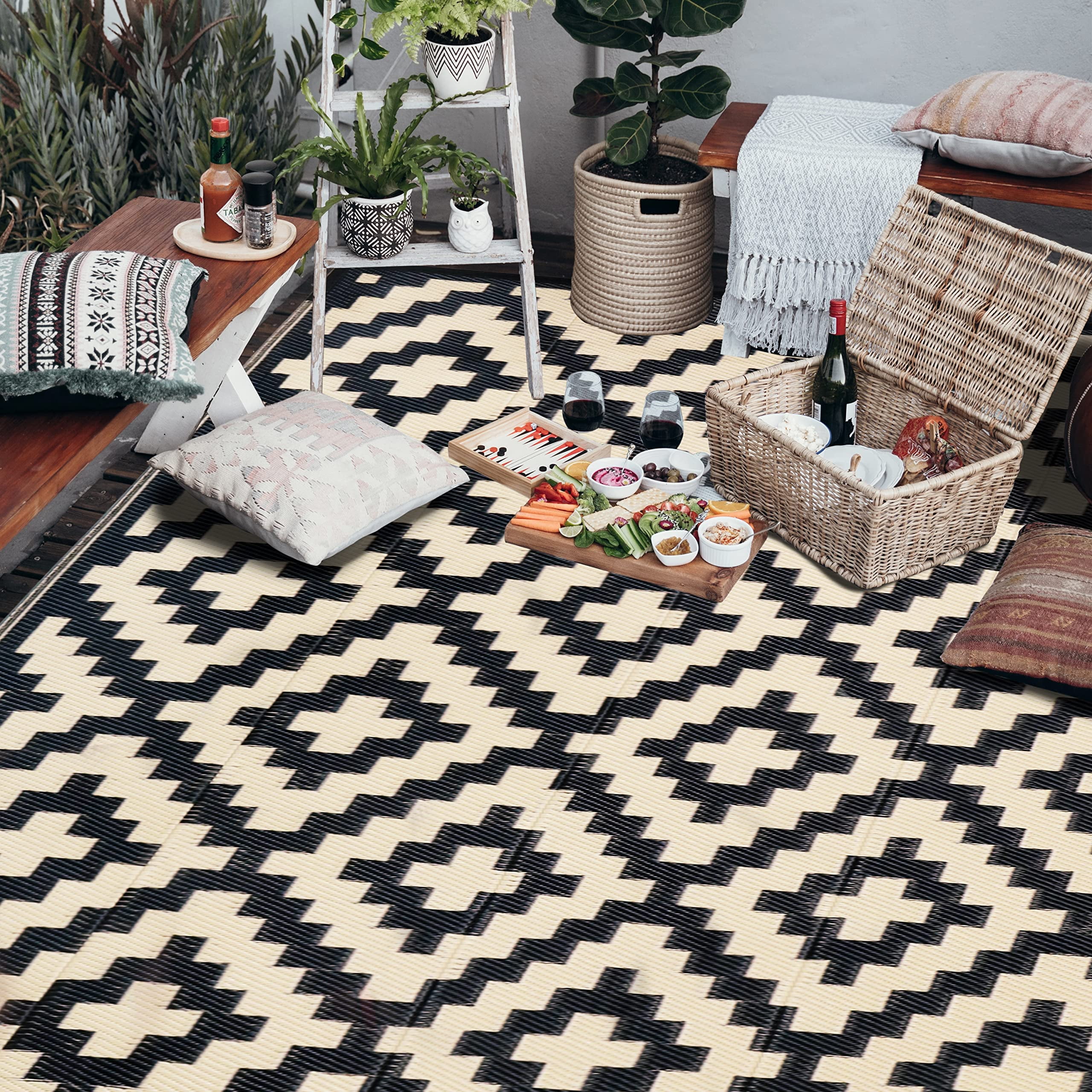 SAND MINE Reversible Mats, Plastic Straw Rug, Modern Area Rug, Large ...