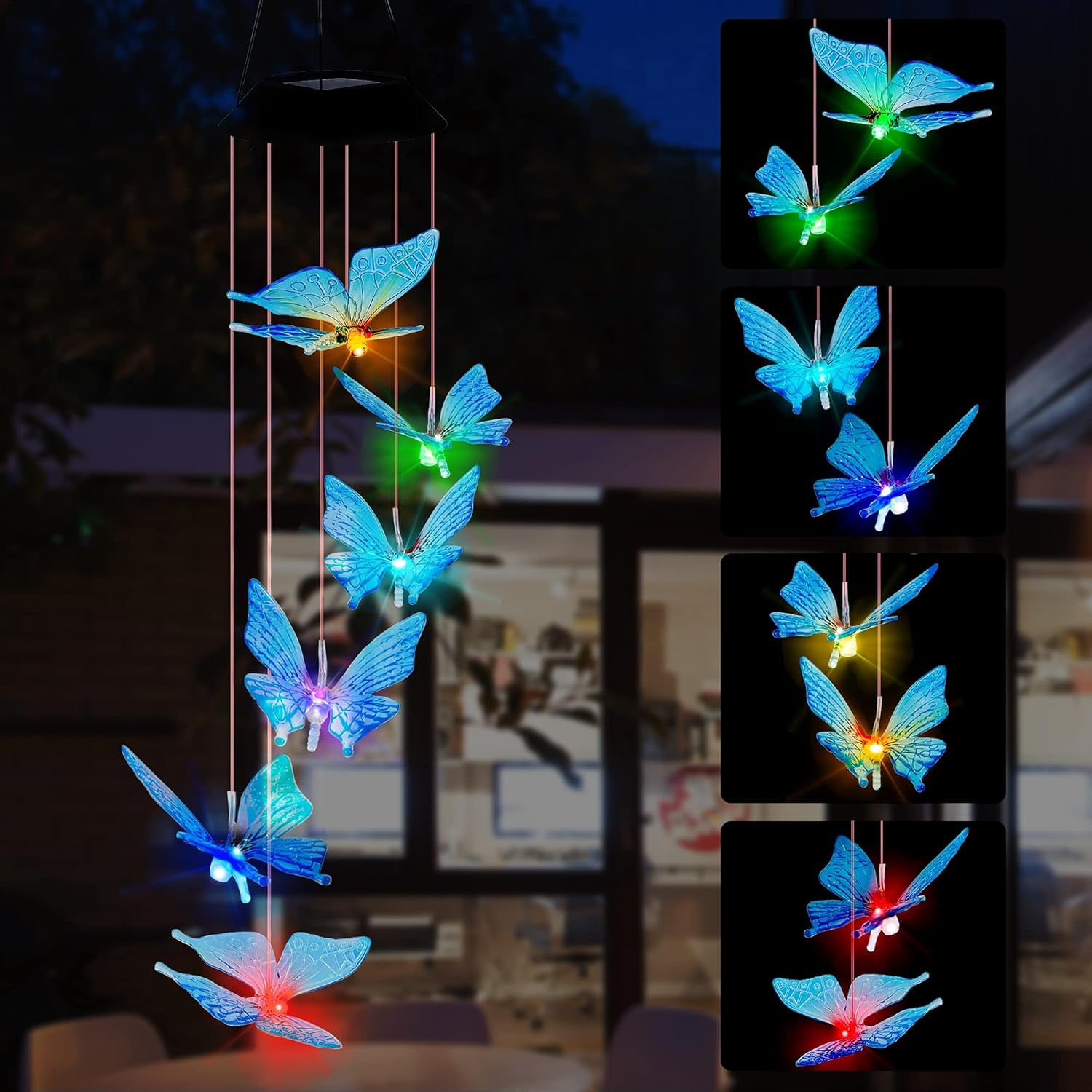 SAND MINE Solar Wind Chimes Outdoor Solar Butterfly Wind Chimes Color ...