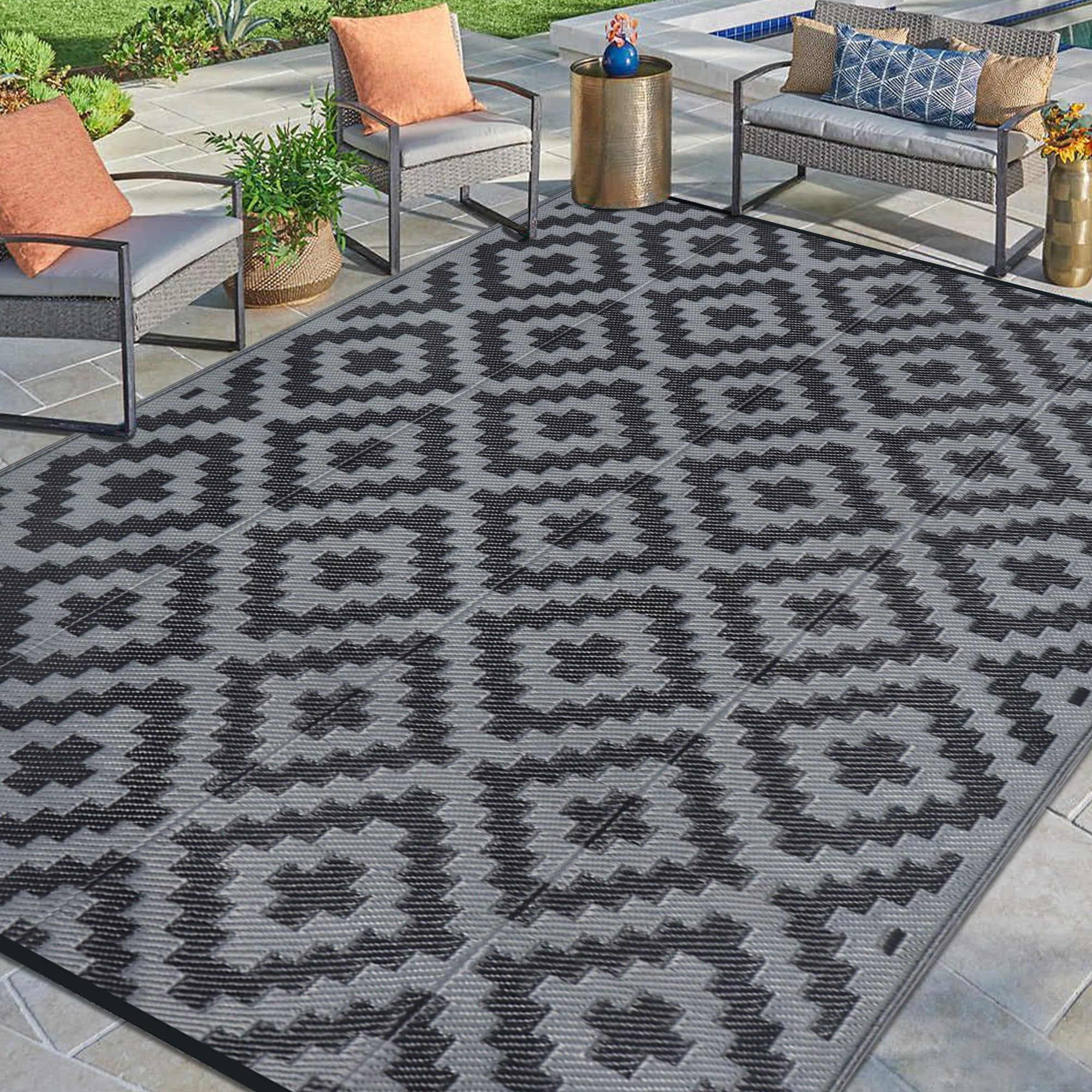 SAND MINE Waterproof Outdoor JKF25 Rug 9x12 ft, Plastic Reversible Rug ...